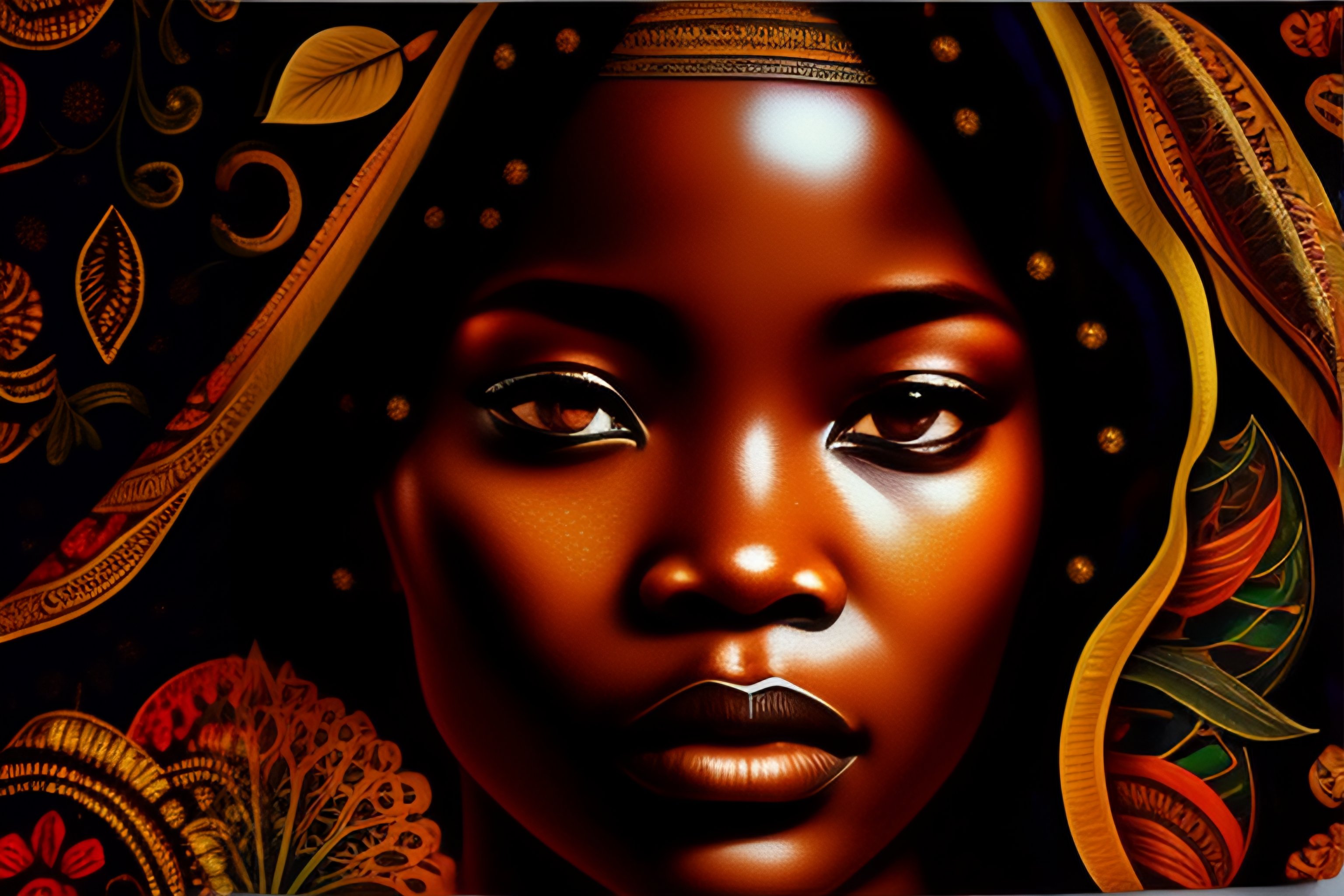 Lexica - African batik patern of eyes and dark leaves