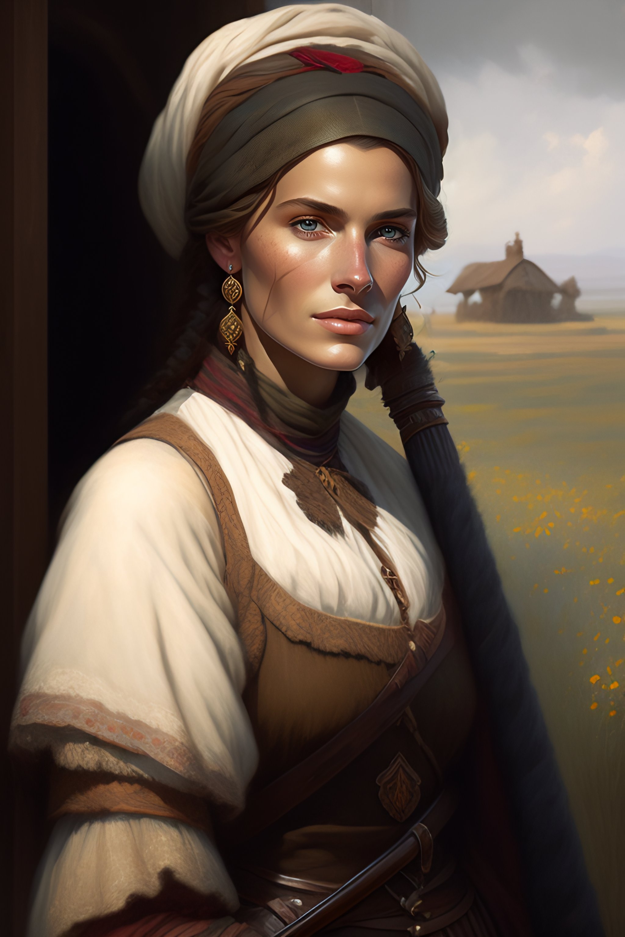 Lexica - Portrait of a peasant woman with an antique musket in her hand ...