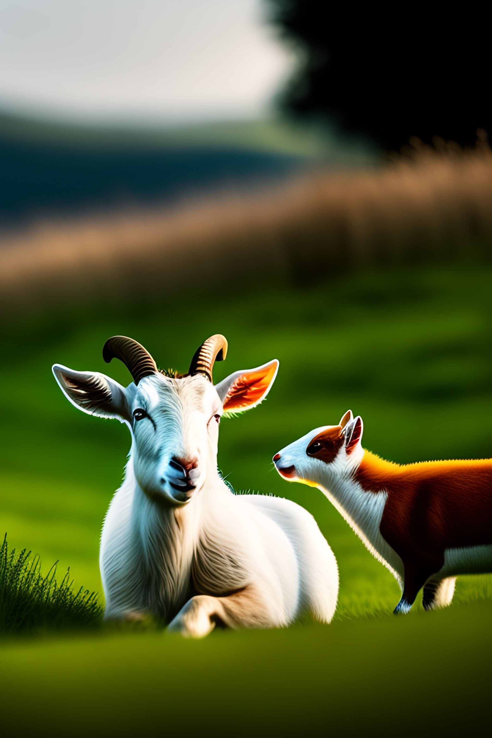Lexica - Best friends, goat and stoat, playing in a pasture