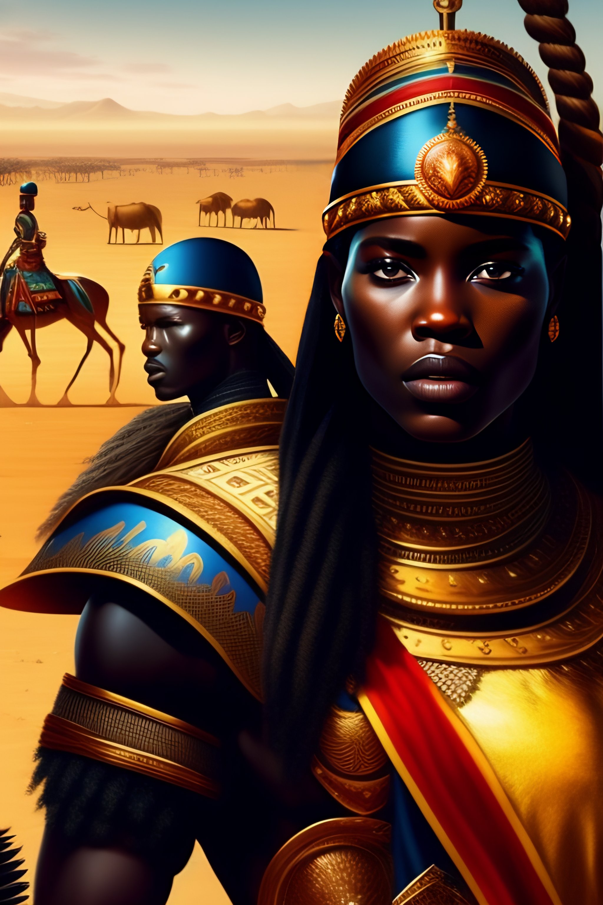 Lexica - African warriors protecting their king in a war front