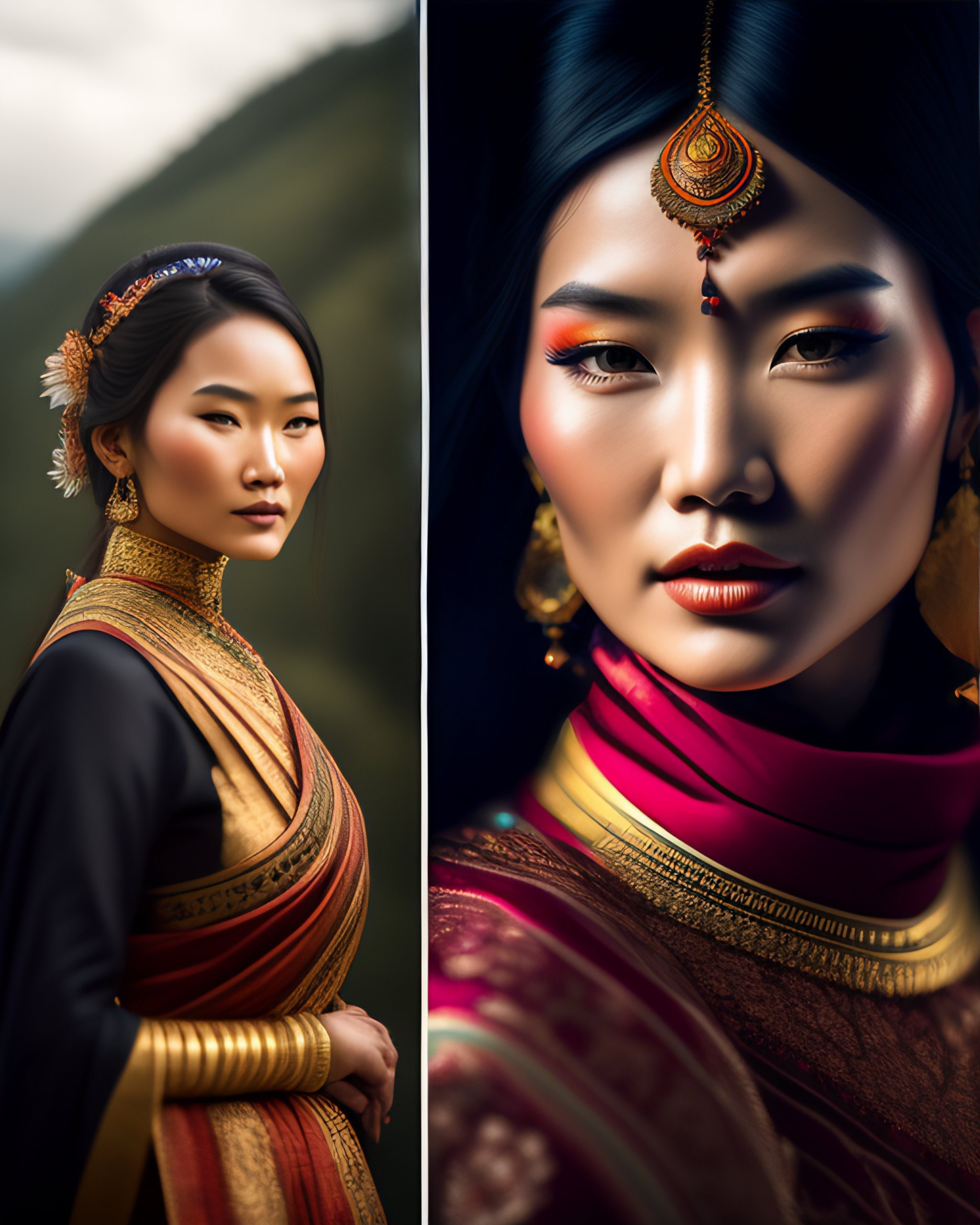 Lexica - Portrait shot of 3/4 beautiful Bhutan woman, alluring pose in ...