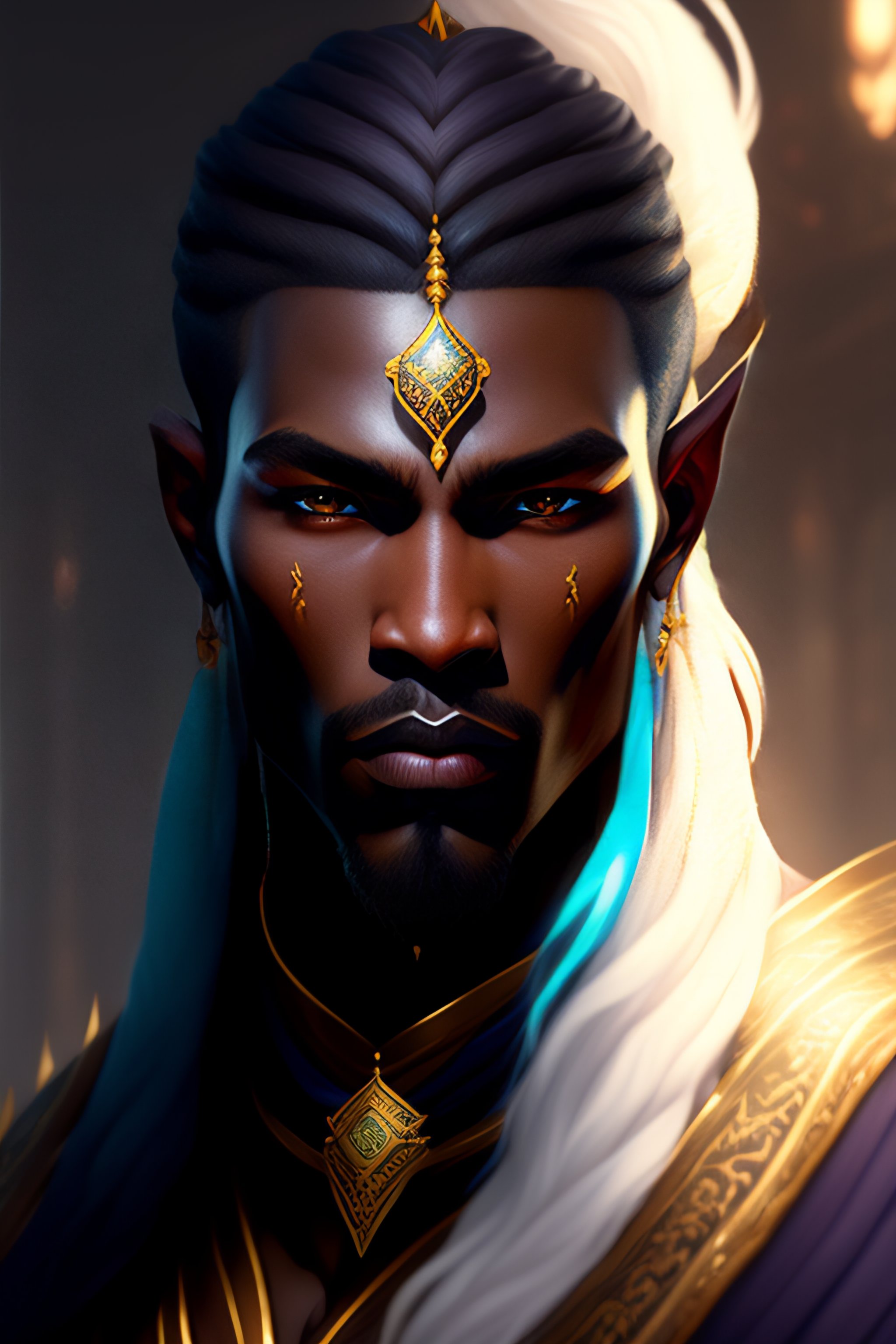 Lexica - Male Dark elf with black skin and white hair shaolin monk ...