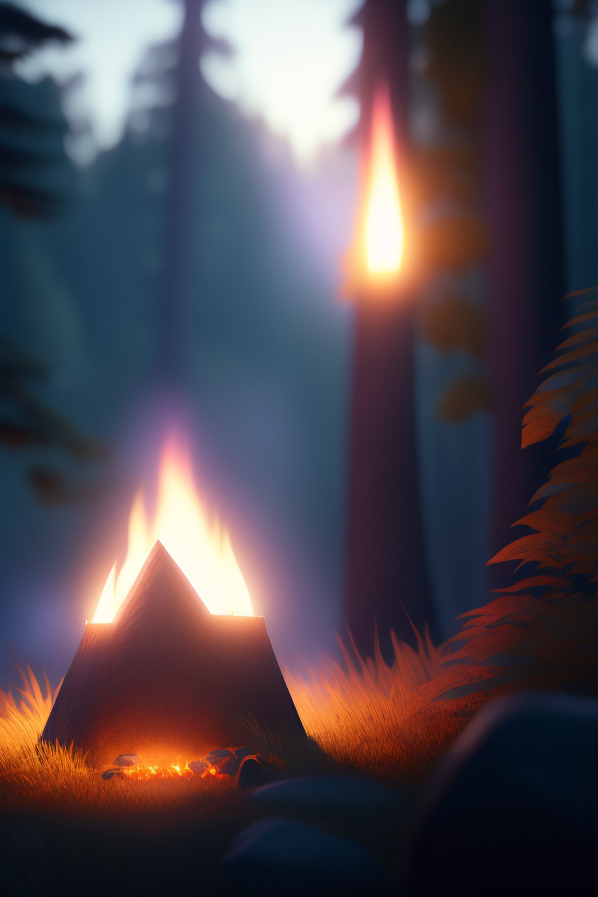 Lexica - A film still campfire in Japanese forest, medium shot, waist ...