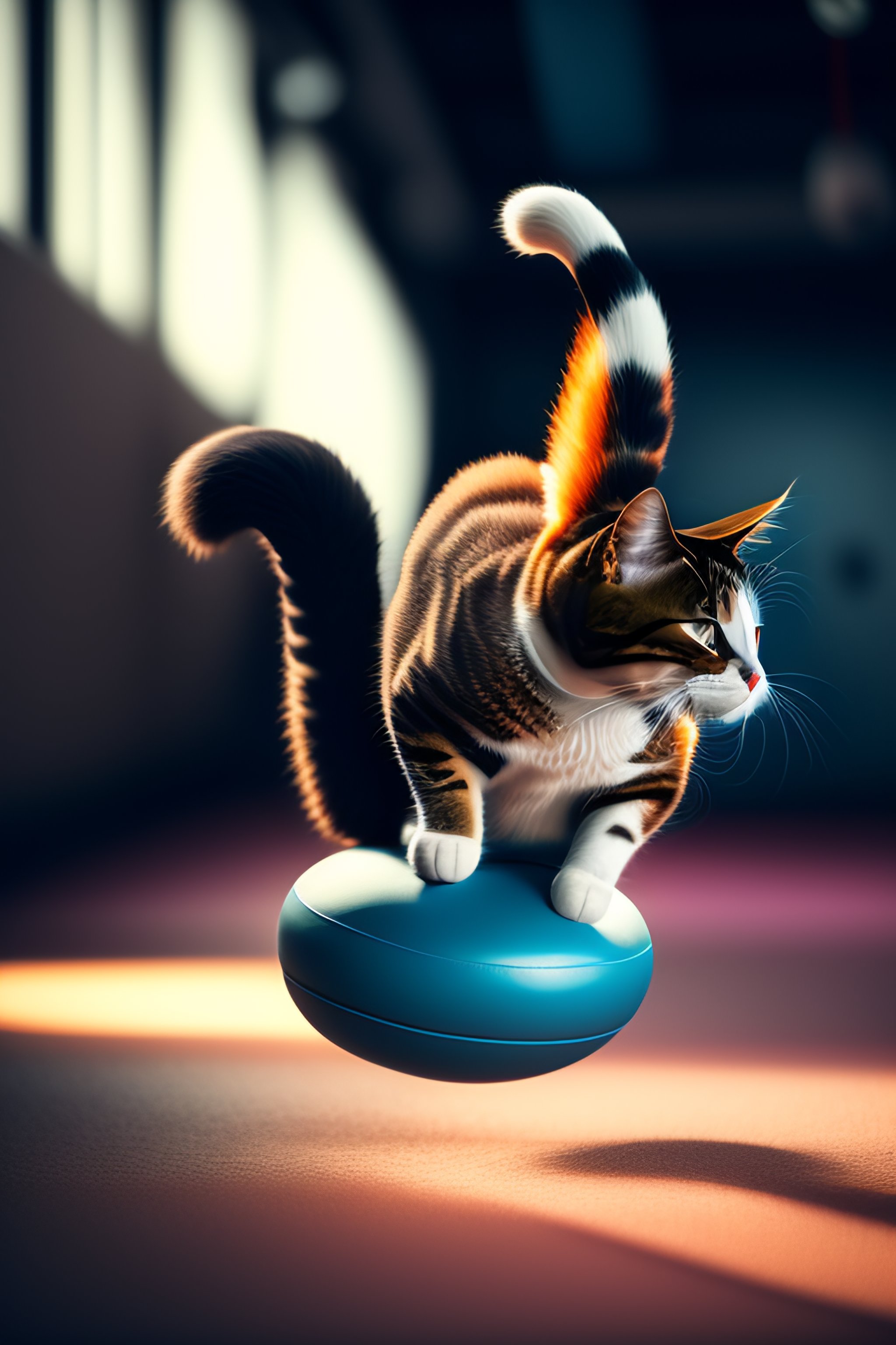 Lexica - A cat doing gymnastics, background olympic gym
