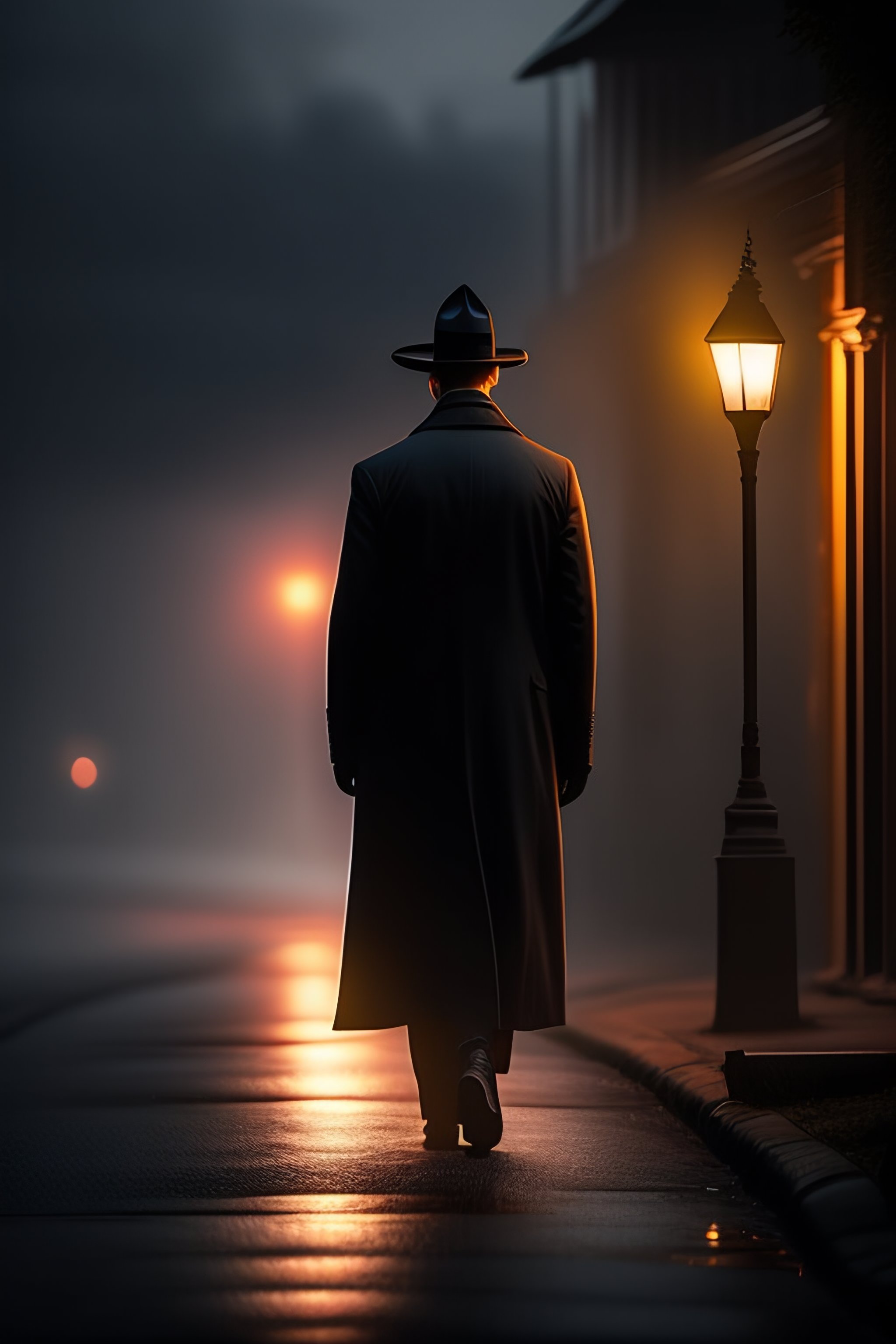 Lexica - A solitary detective walking down a dark, deserted street ...