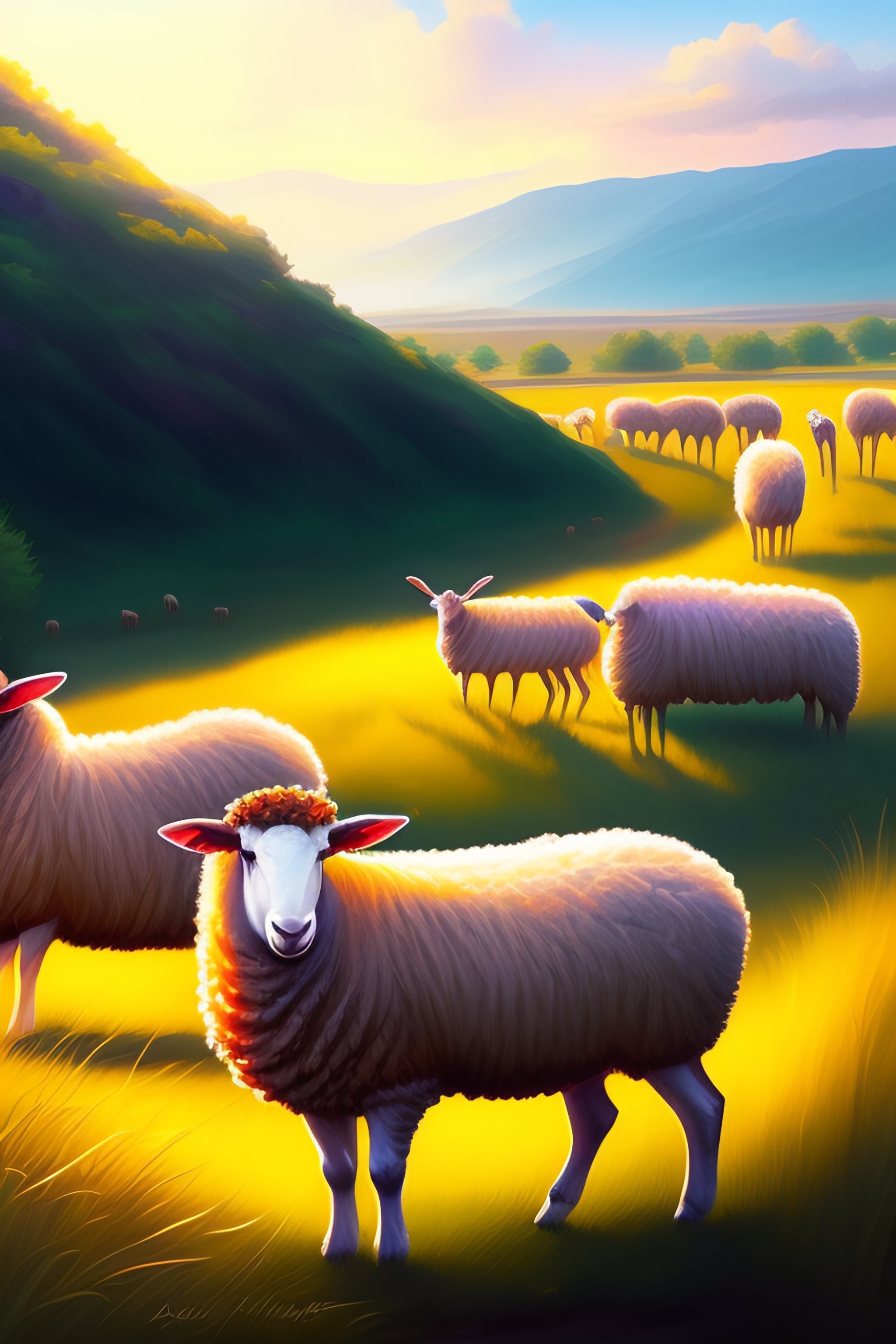 Lexica - Shepard, group of sheep, grazing fields, summer camp, highly detailed, artstation ...