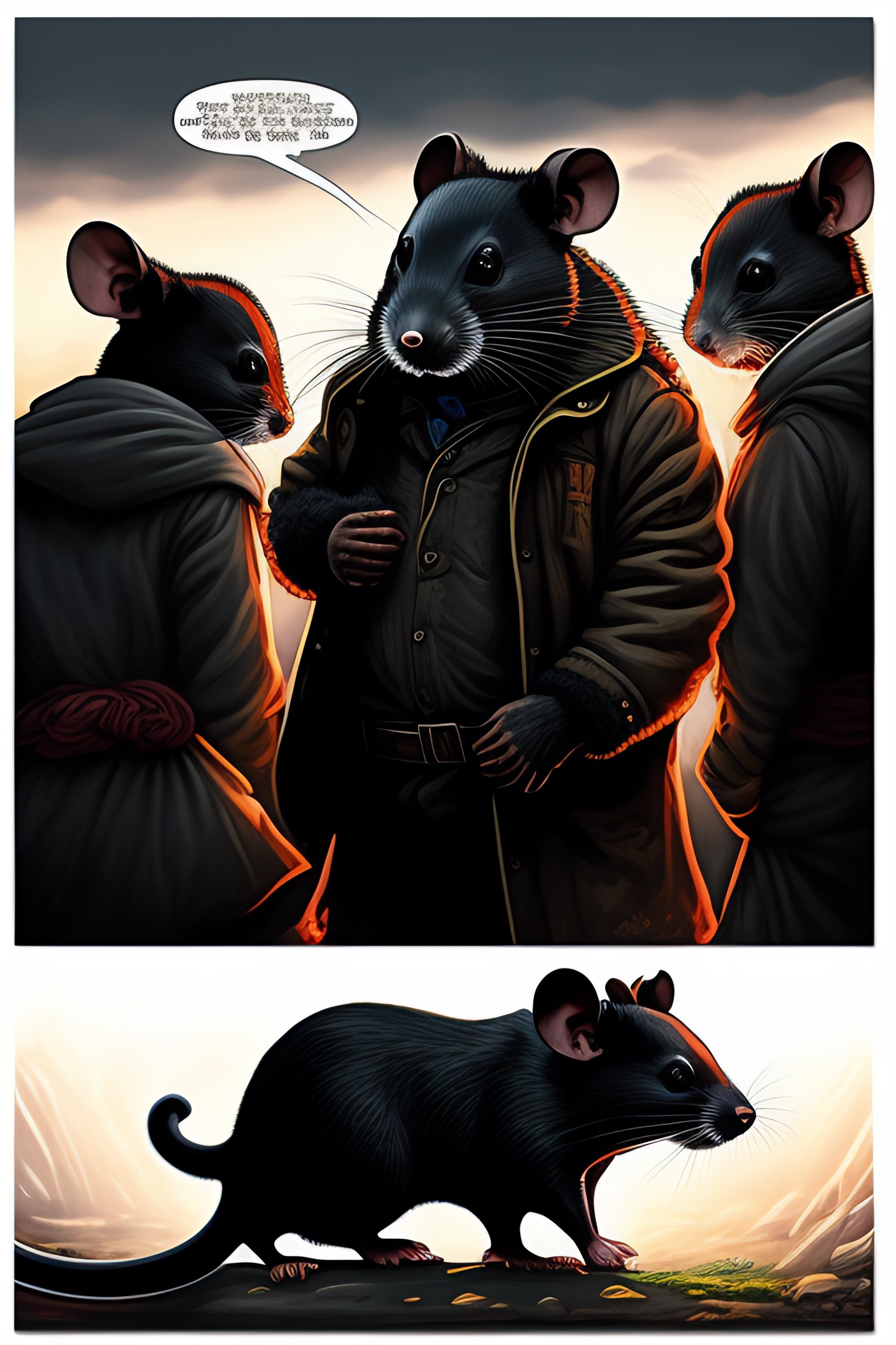 Lexica - A clothed black rat in a zombie apocalypse