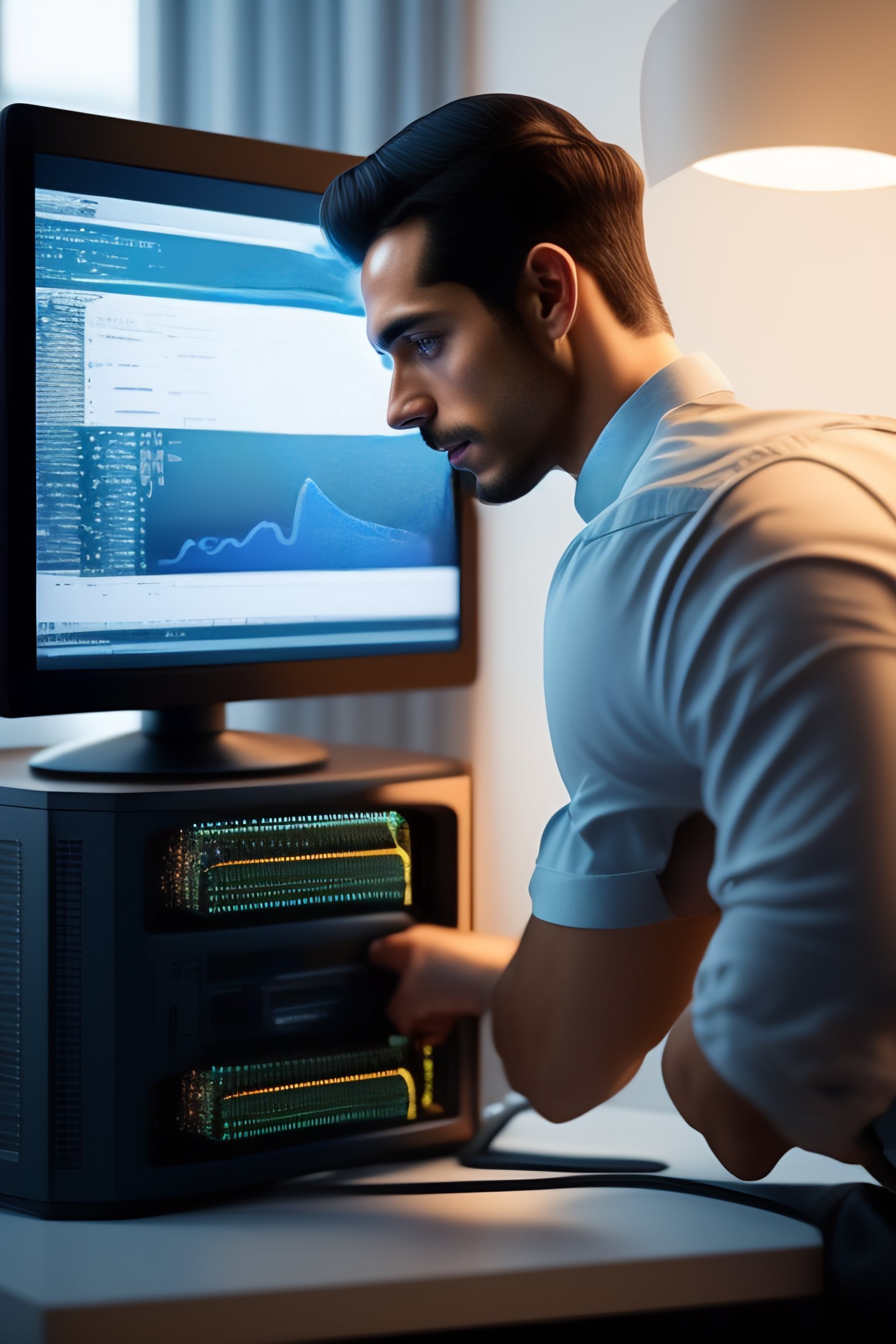 Lexica - Photo of a caucasian computer engineer working on his desk