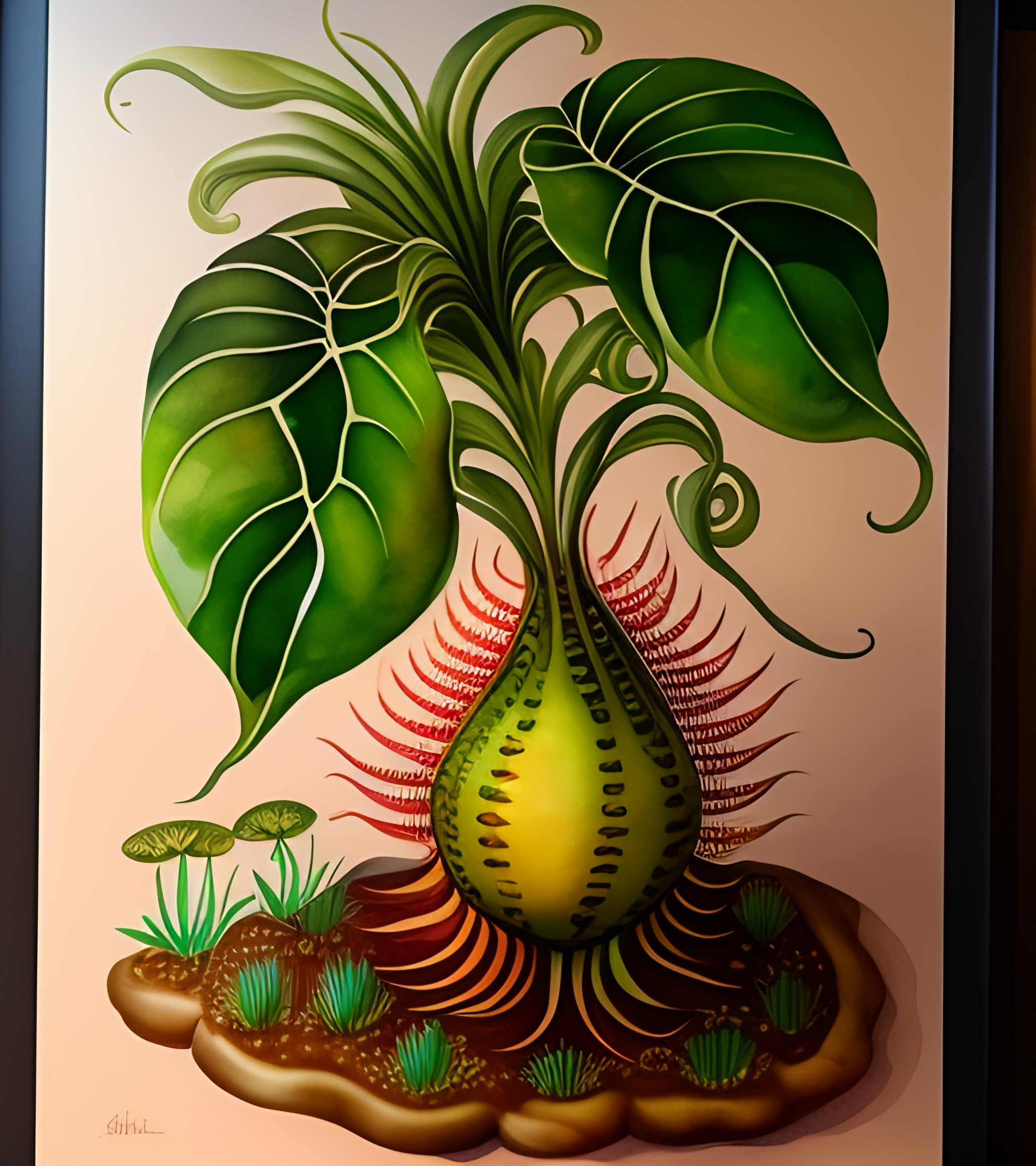 Lexica - A watercolor large brown and tan Venus flytrap with vines as ...
