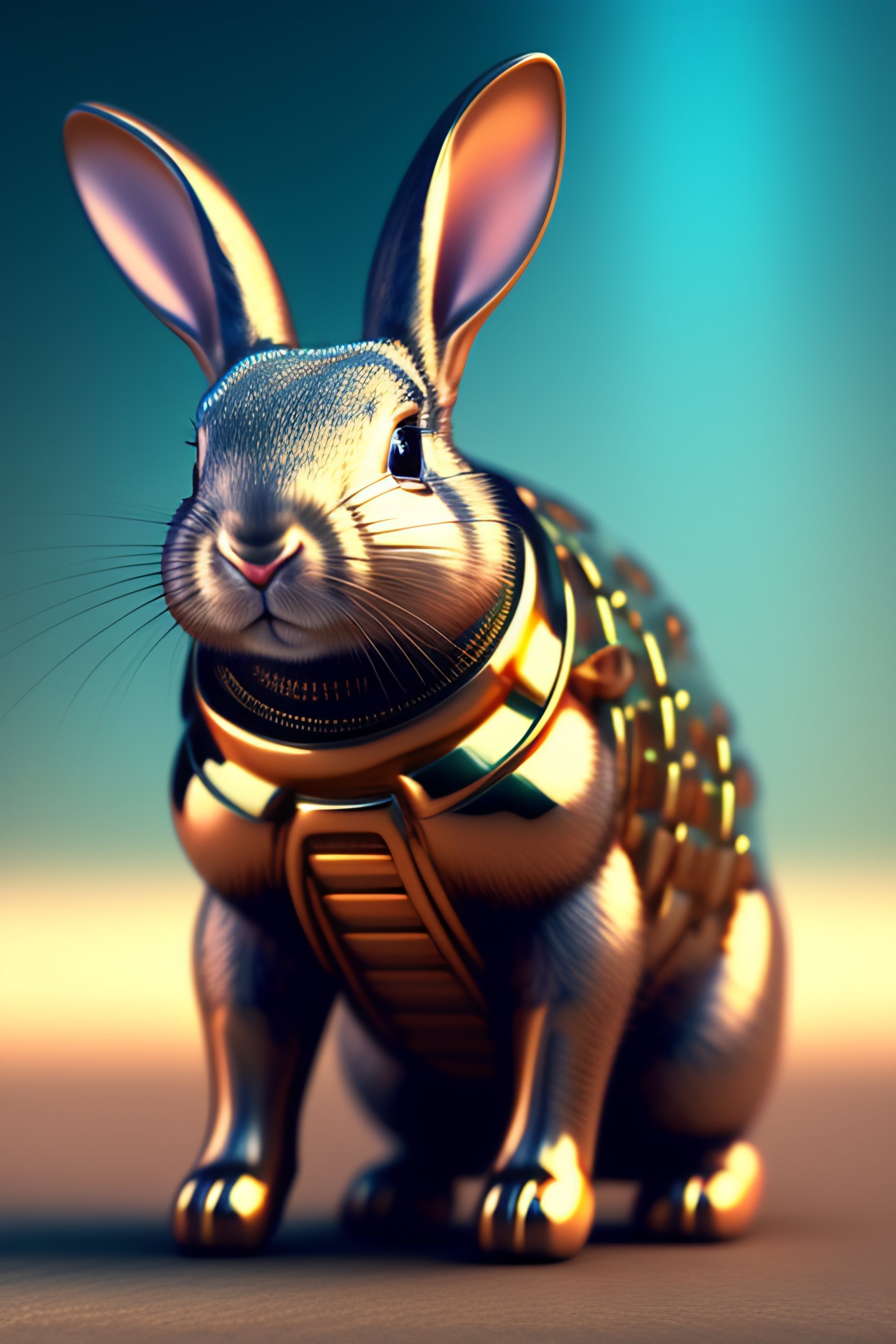 Lexica - Cyborg rabbit futuristic mechanical metal shiny