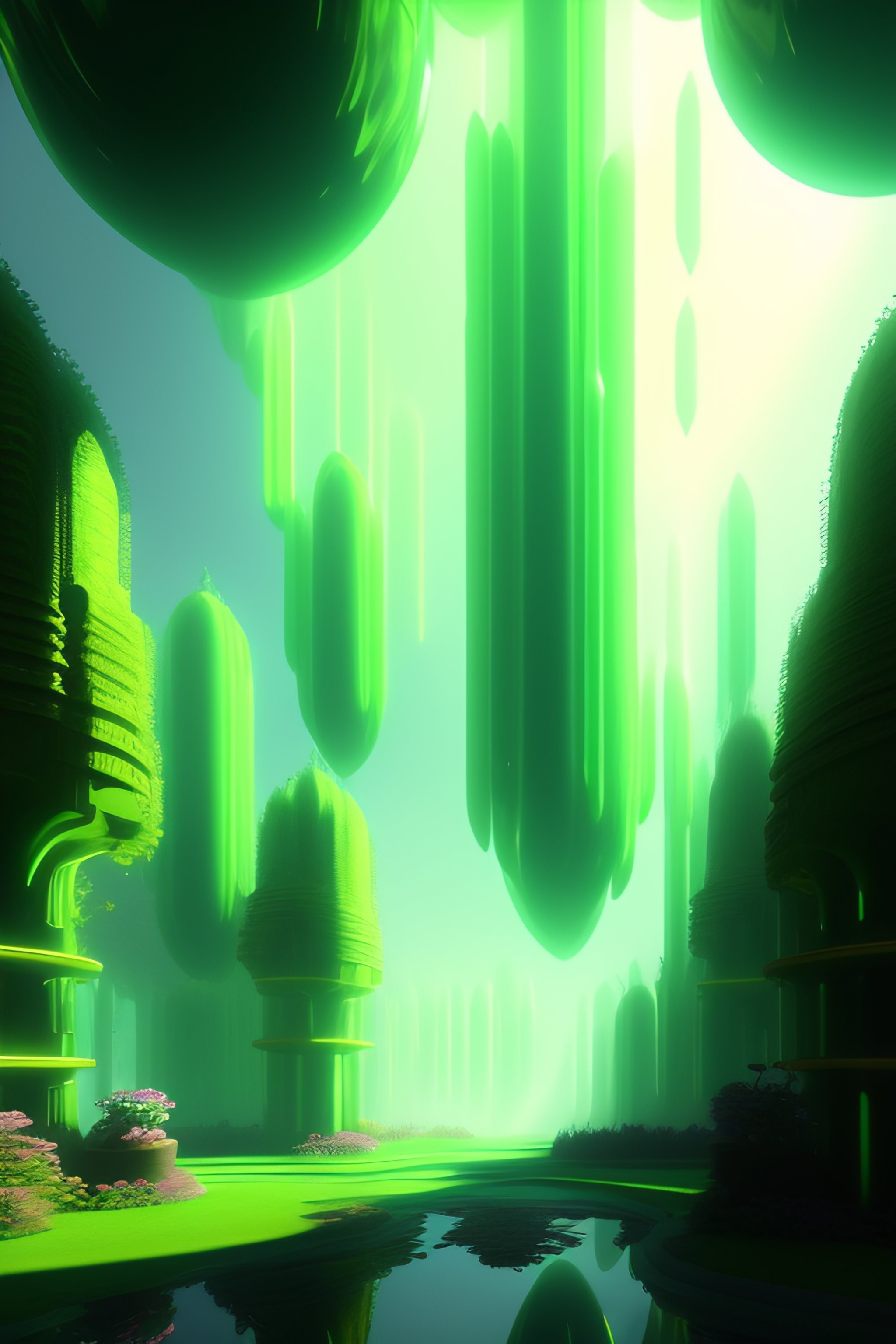 Lexica - Lush green garden dramatic perspective organic 3 d fractal ...