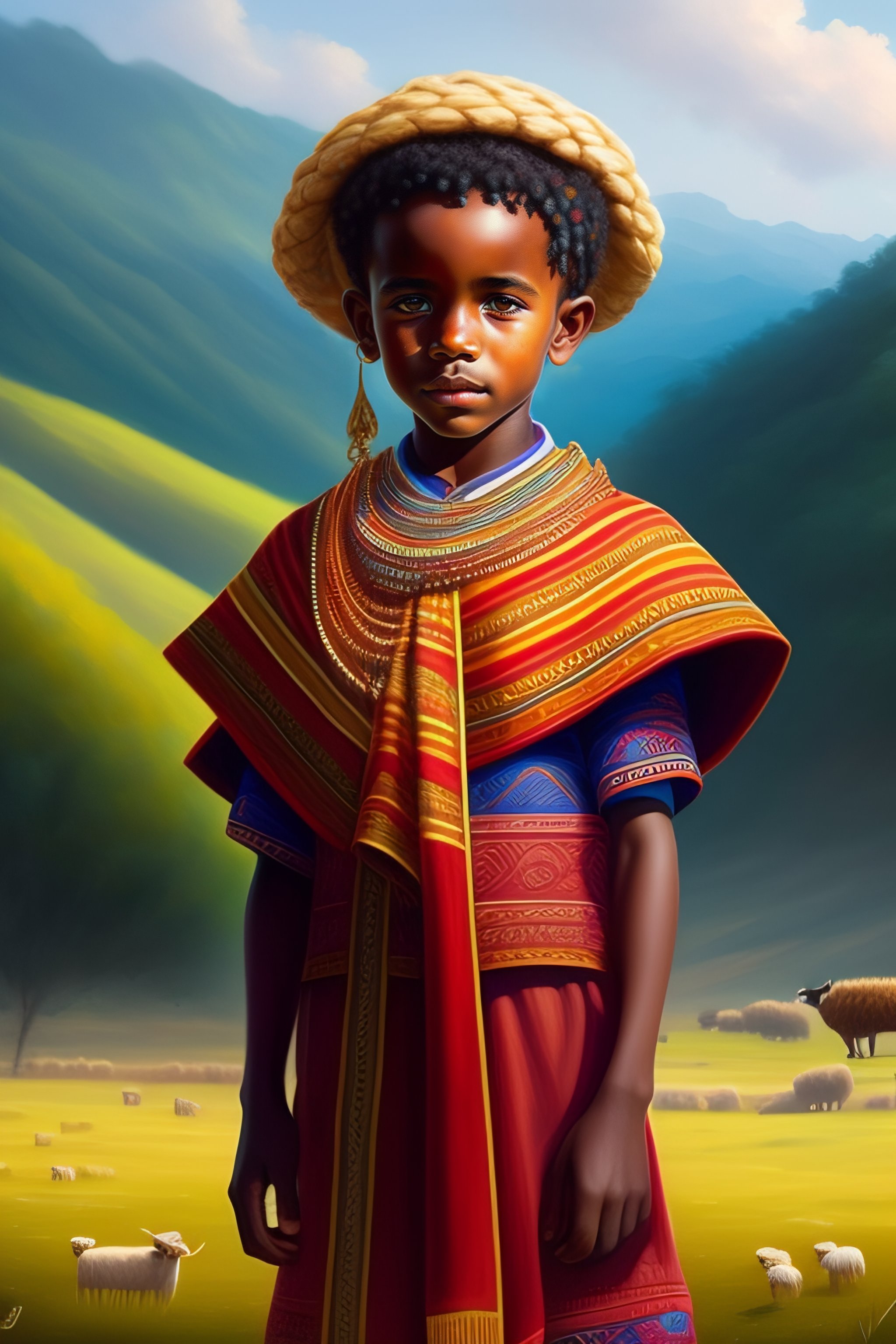 Lexica - Young Ethiopian Shepard boy in traditional clothing with a ...