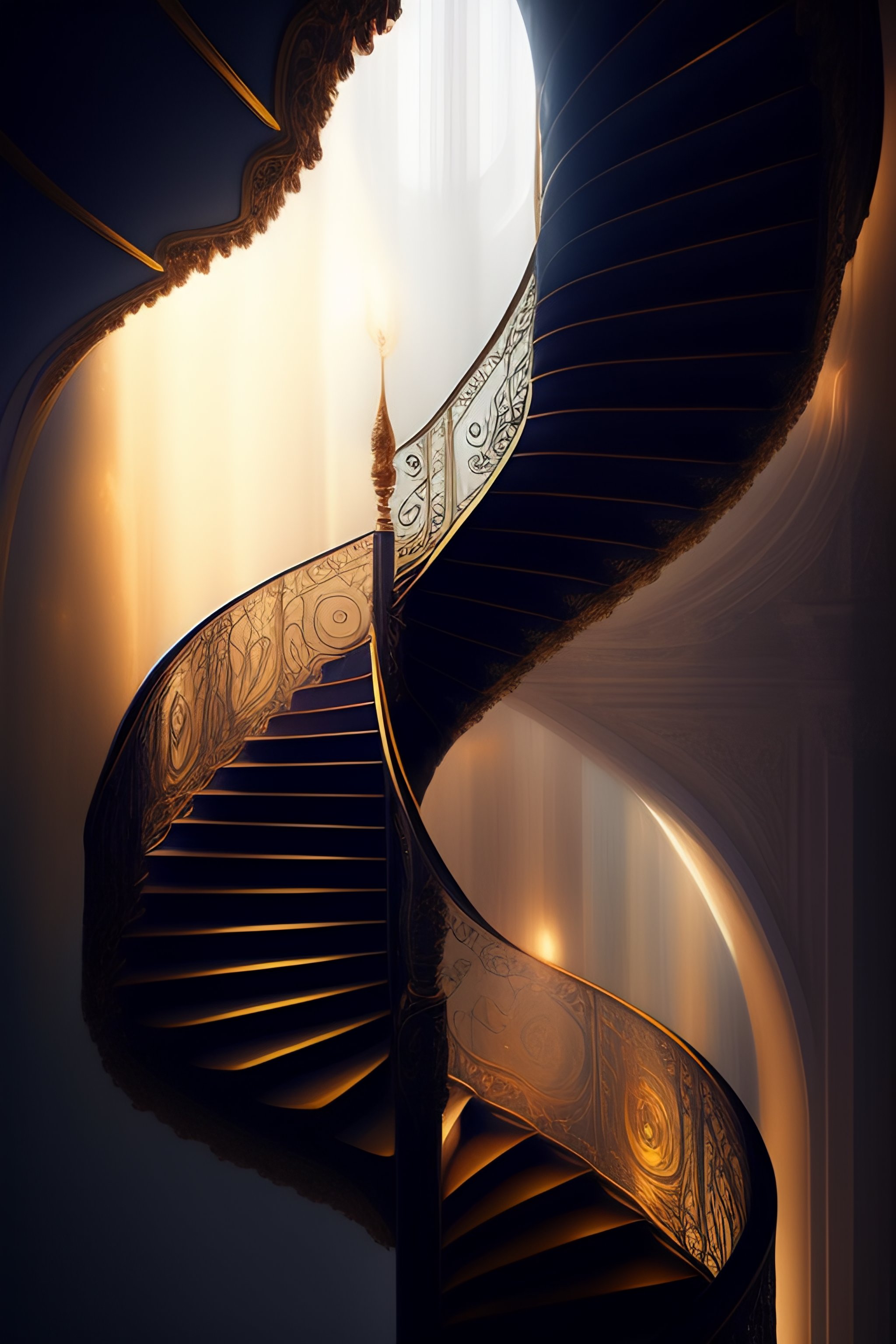 Lexica - Floating spiral stairway leading upwards to a magical realm ...