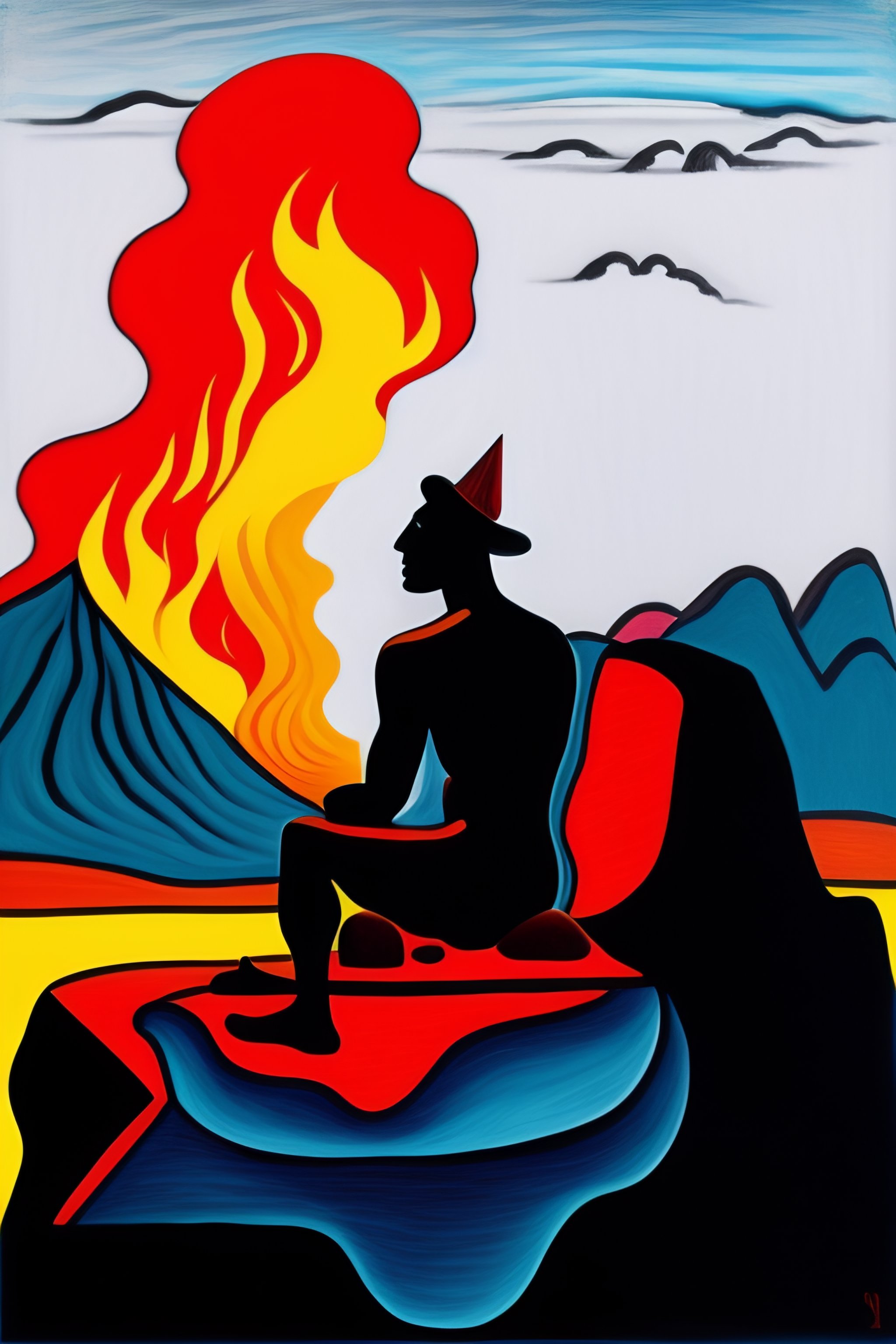 Lexica - Drawing in picaSSO style of an old shaman sitting on a rock ...