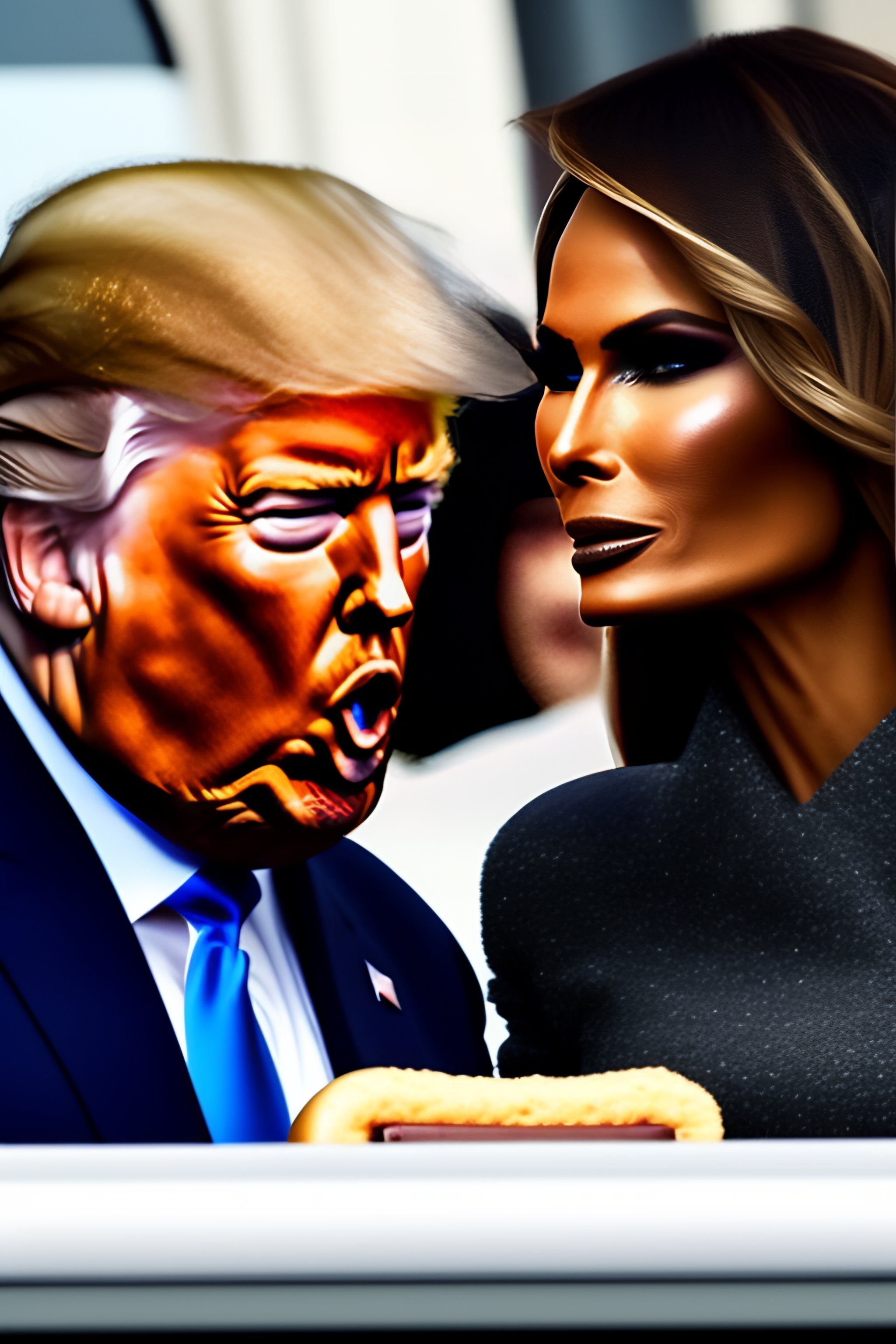 Lexica - Photograph of Donald Trump eating a hot dog, Melania is mad,