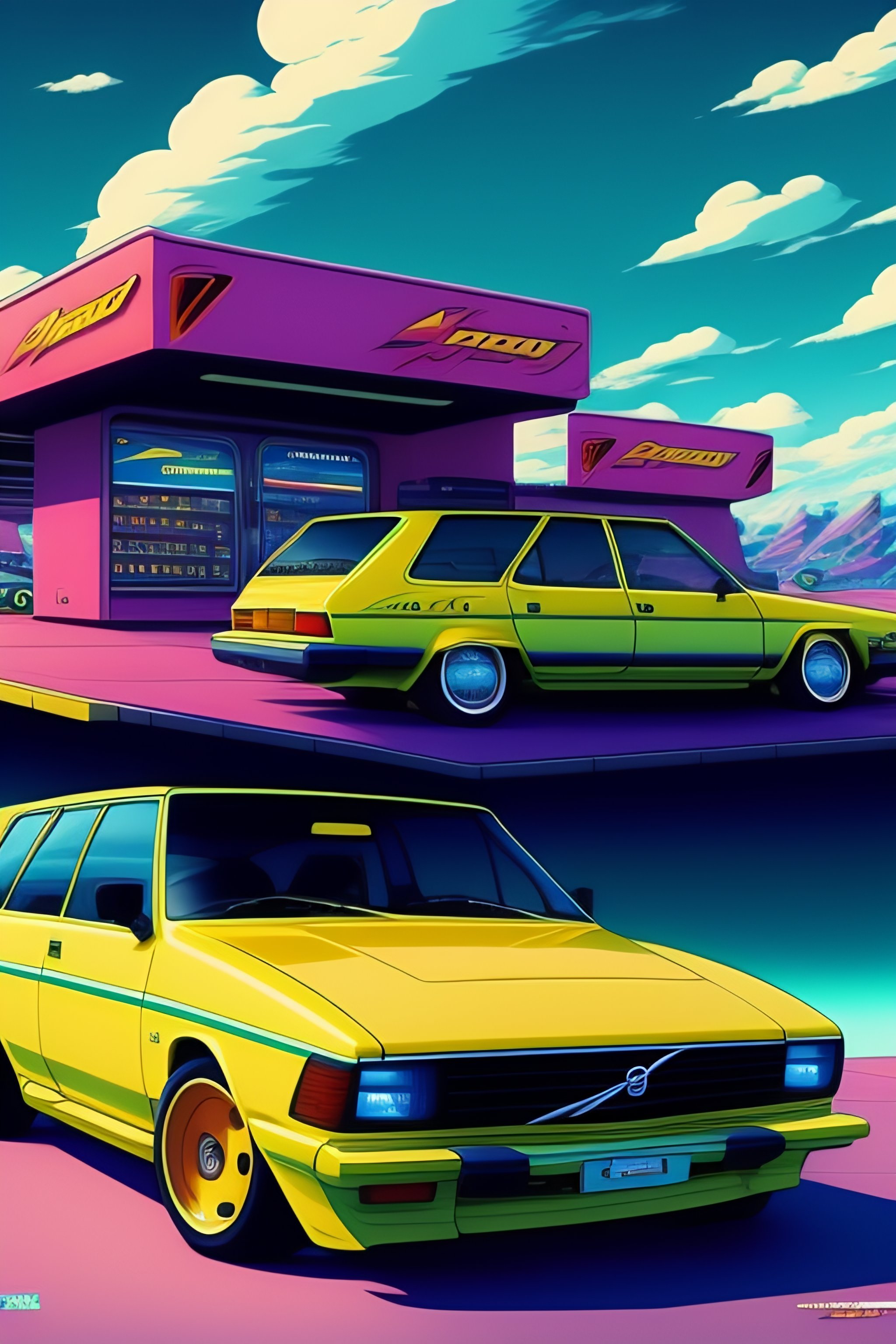 Lexica - Volvo station wagon 850 ,in the style of 90's vintage anime ...