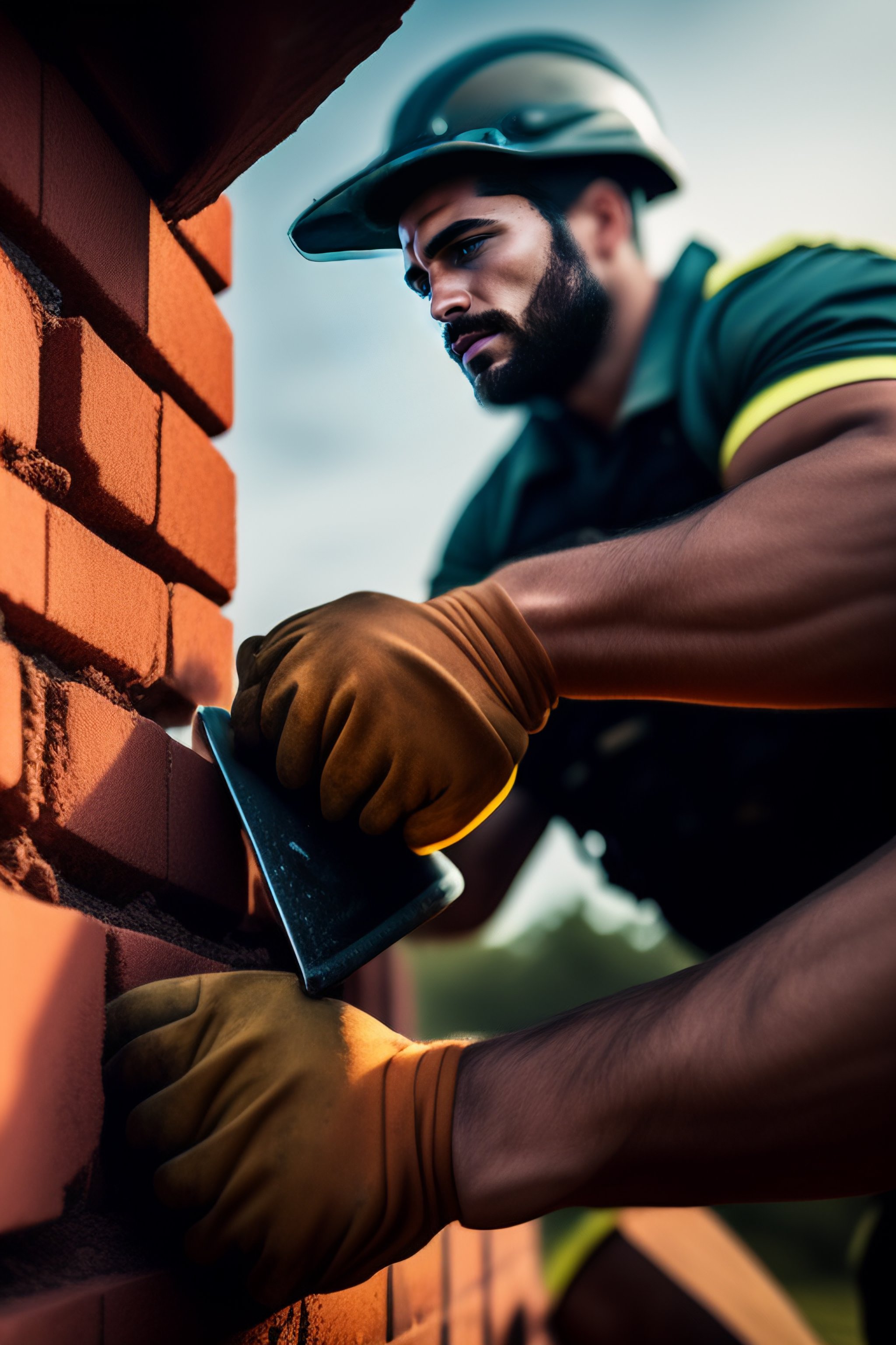 Lexica - Portrait of a bricklayer building a wall, intricate, perfect ...