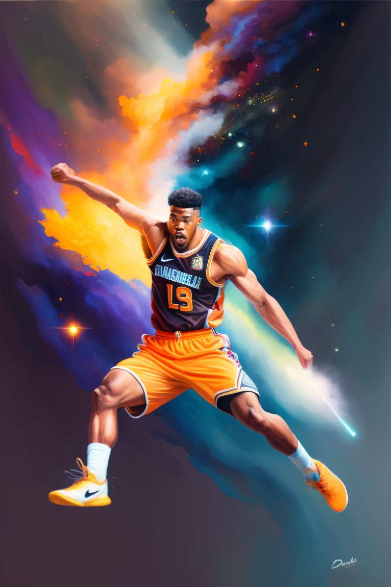 Lexica - An expressive oil painting of a basketball player dunking ...