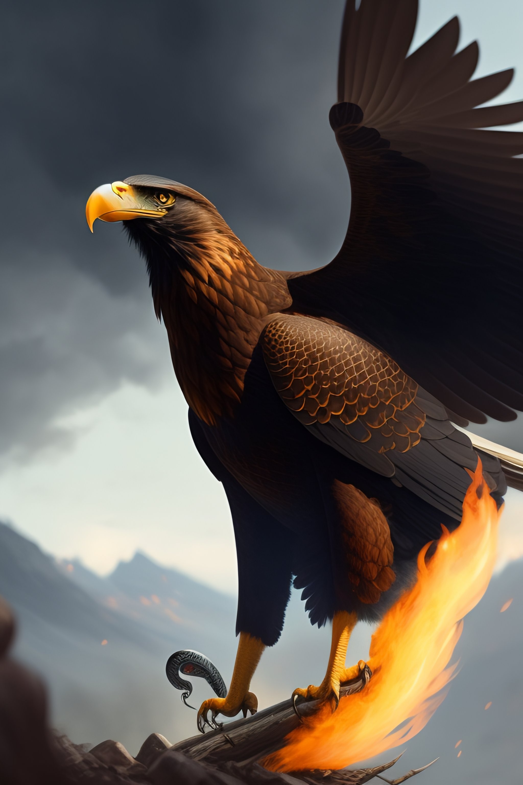 Lexica - Eagle figthing a snake spiting fire, greg rutkowski ...