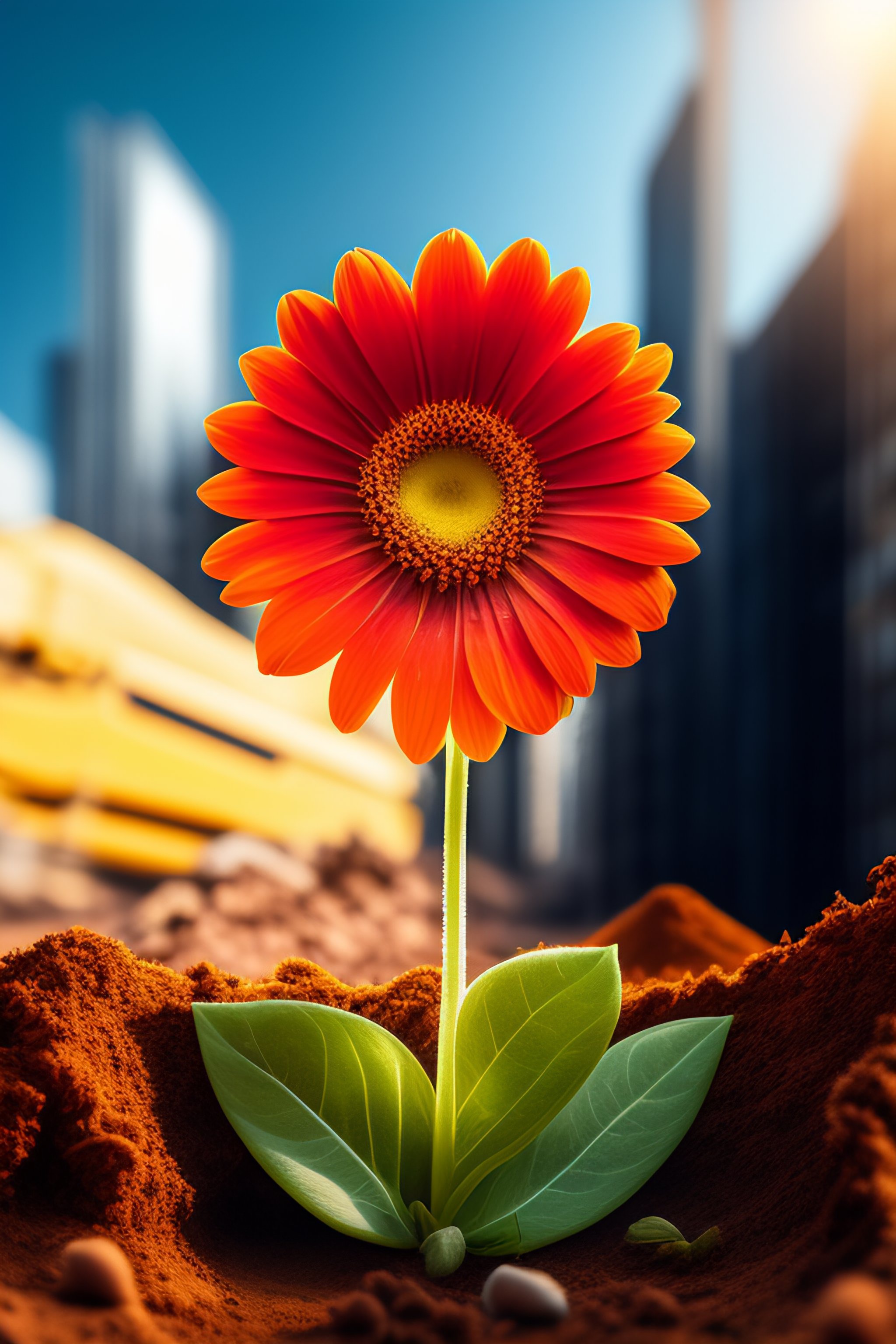 Lexica - A flower rising in the middle of a construction site of a building