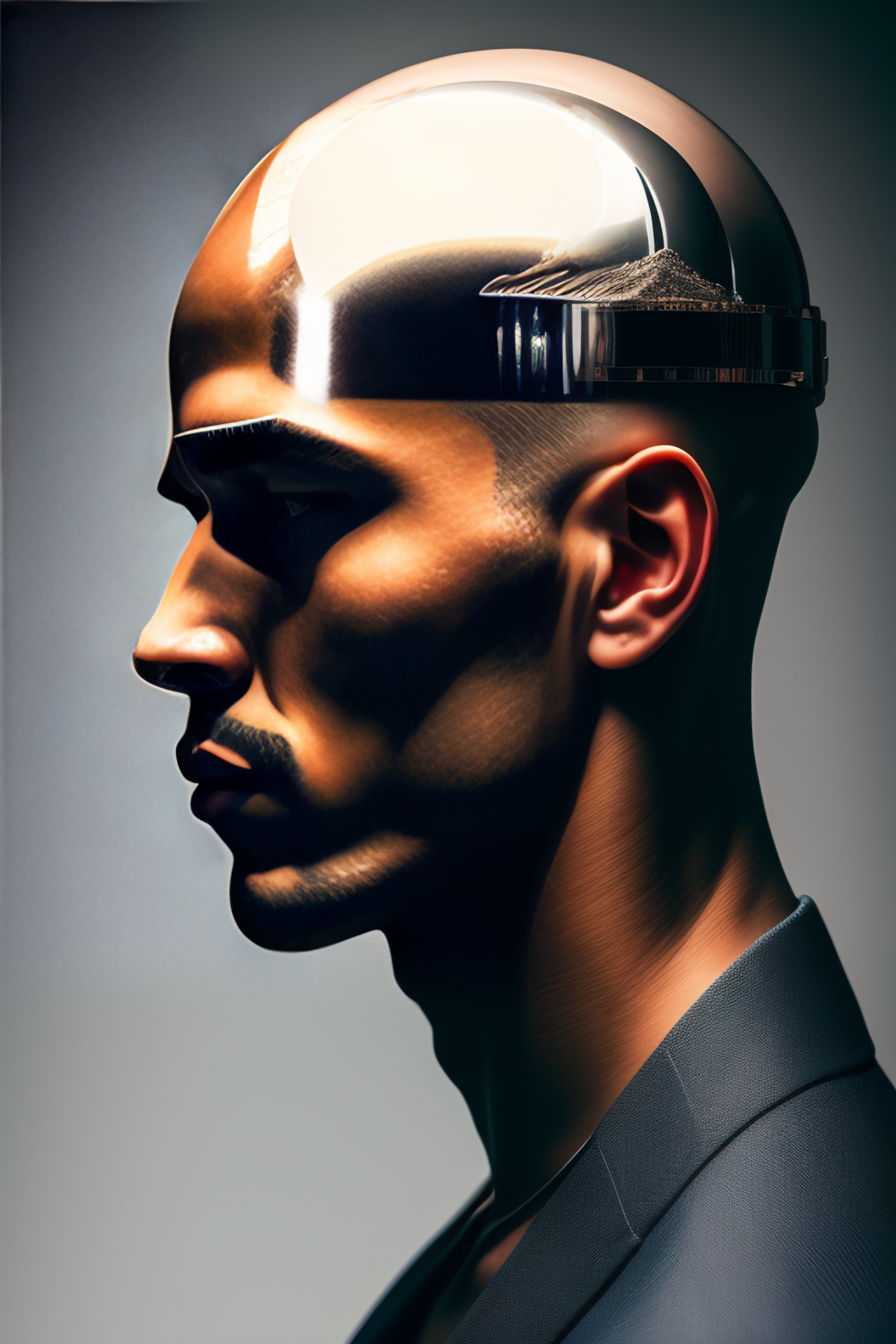 Lexica - Portrait of a man with bald head made of chrome