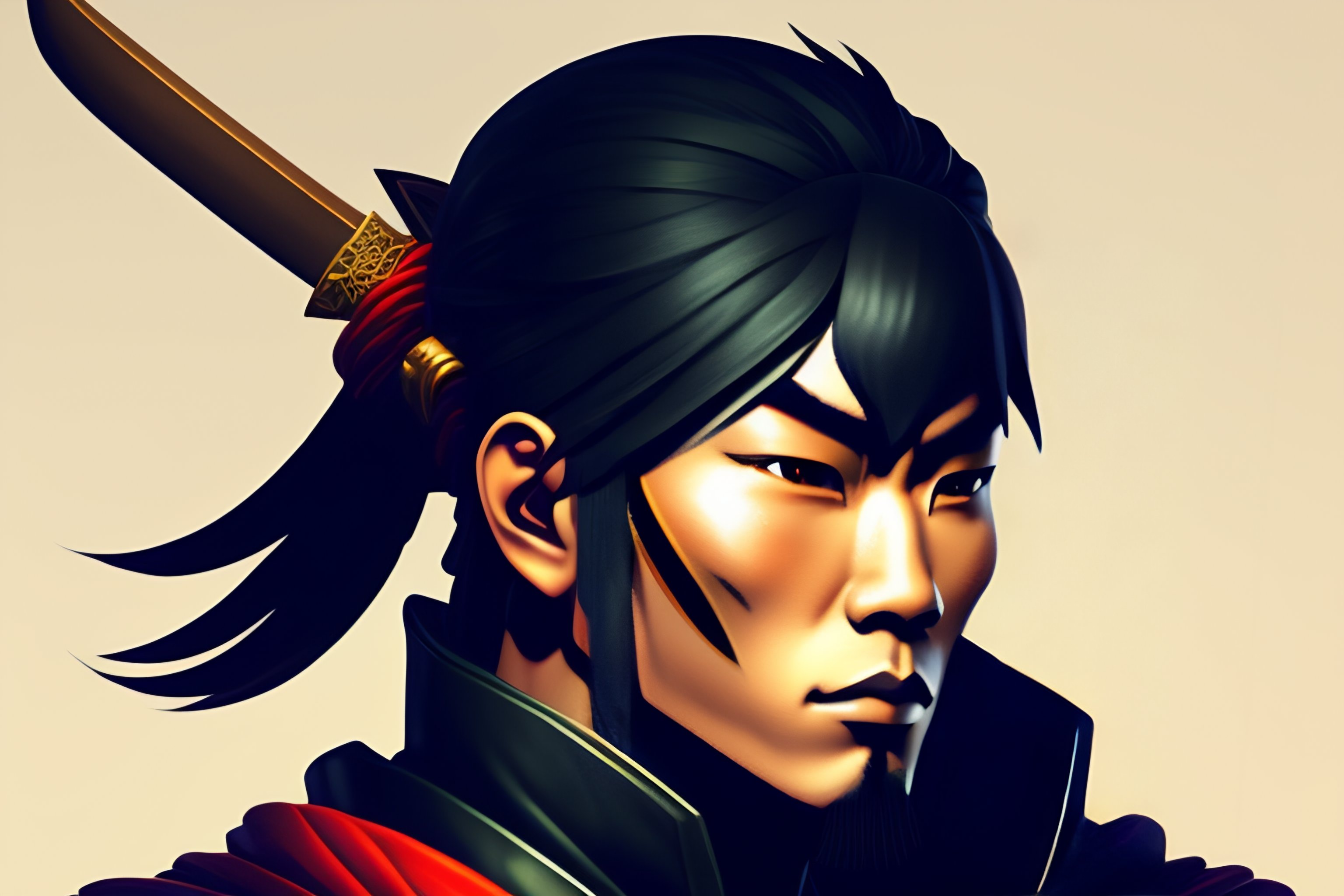 Lexica - 2d style, samurai, with war background, character