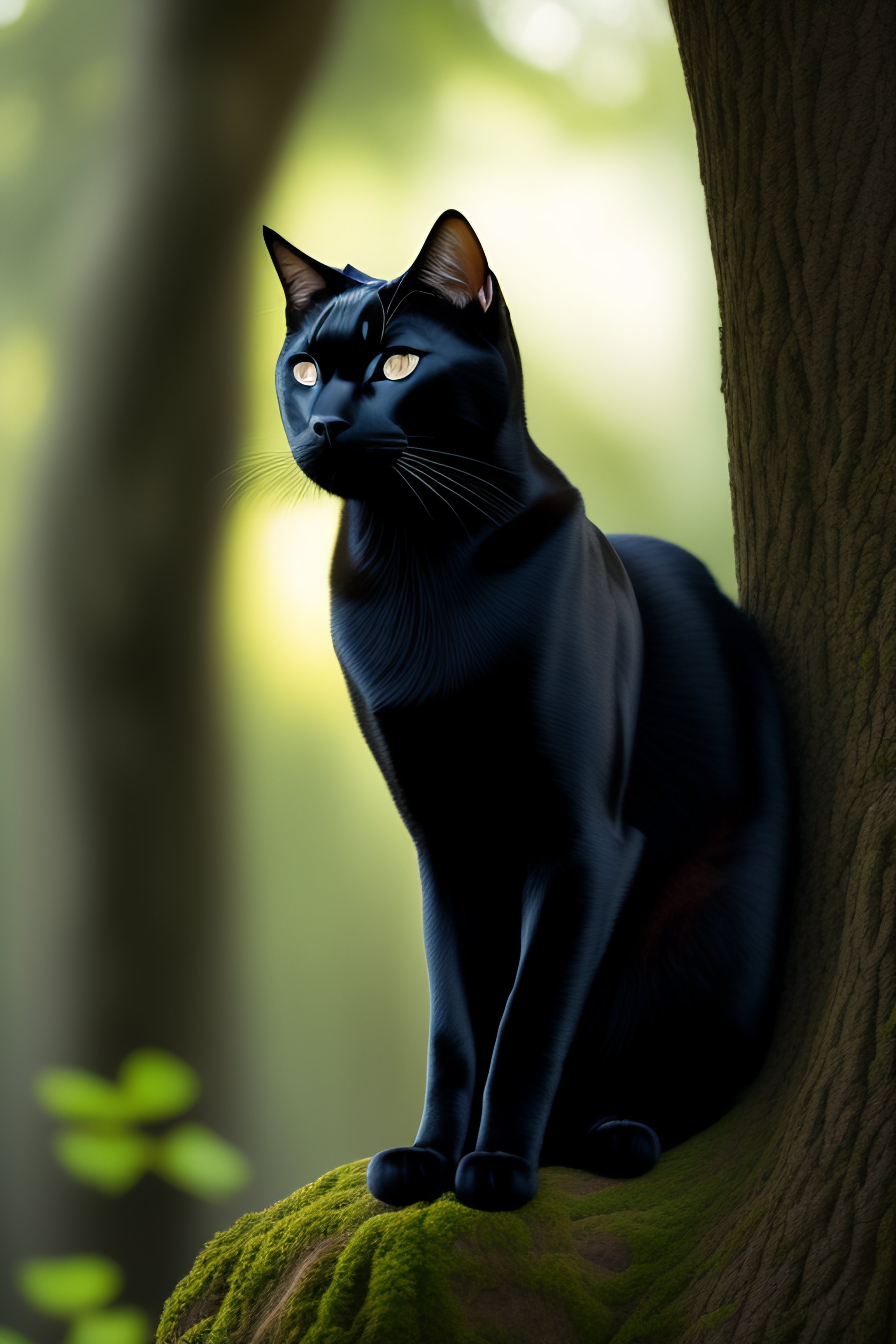 Lexica - Humanized black cat on a tree
