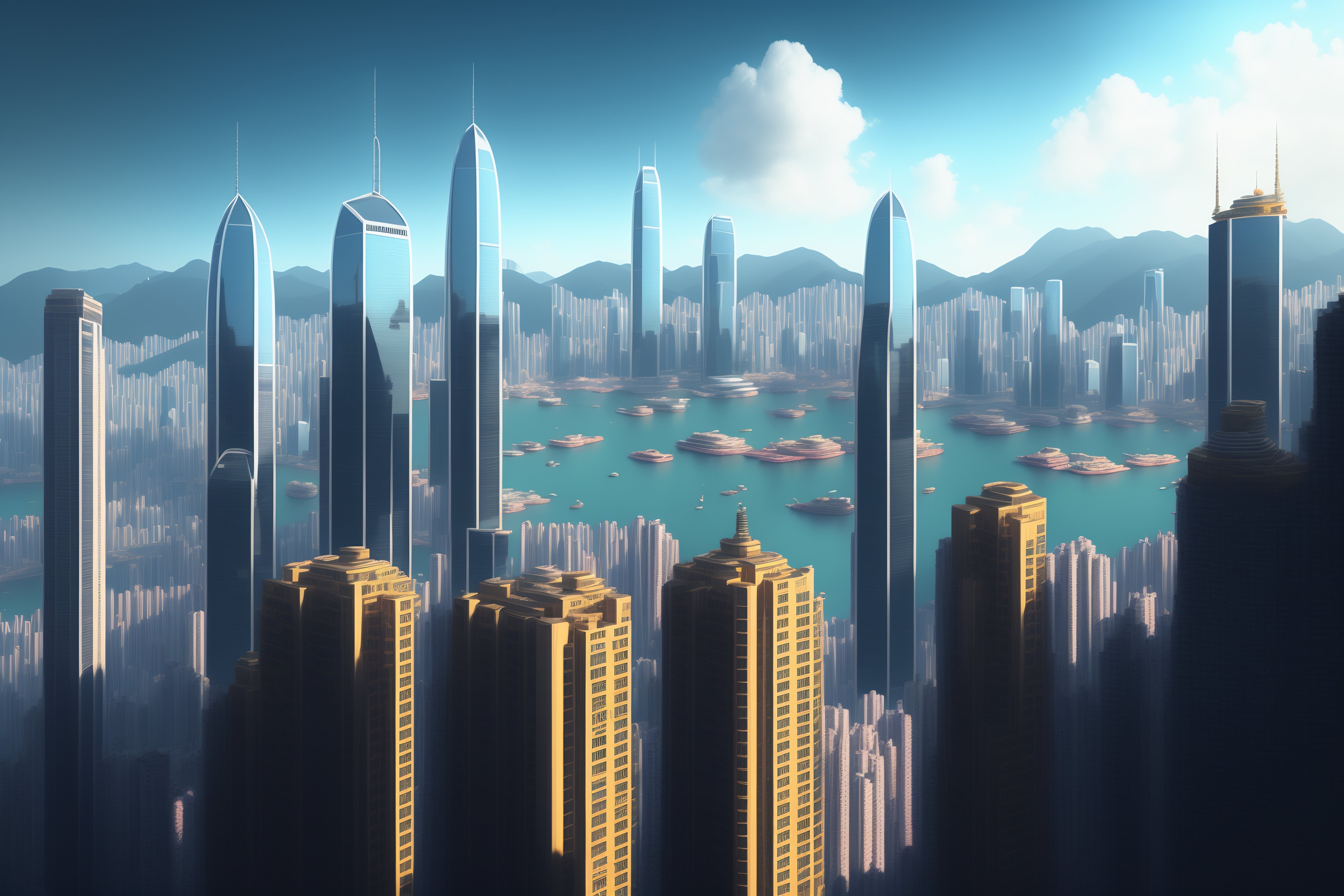 Lexica - A realistic Hong Kong cityscape, in style of Wayne Thiebaud and Bosch, behance ...