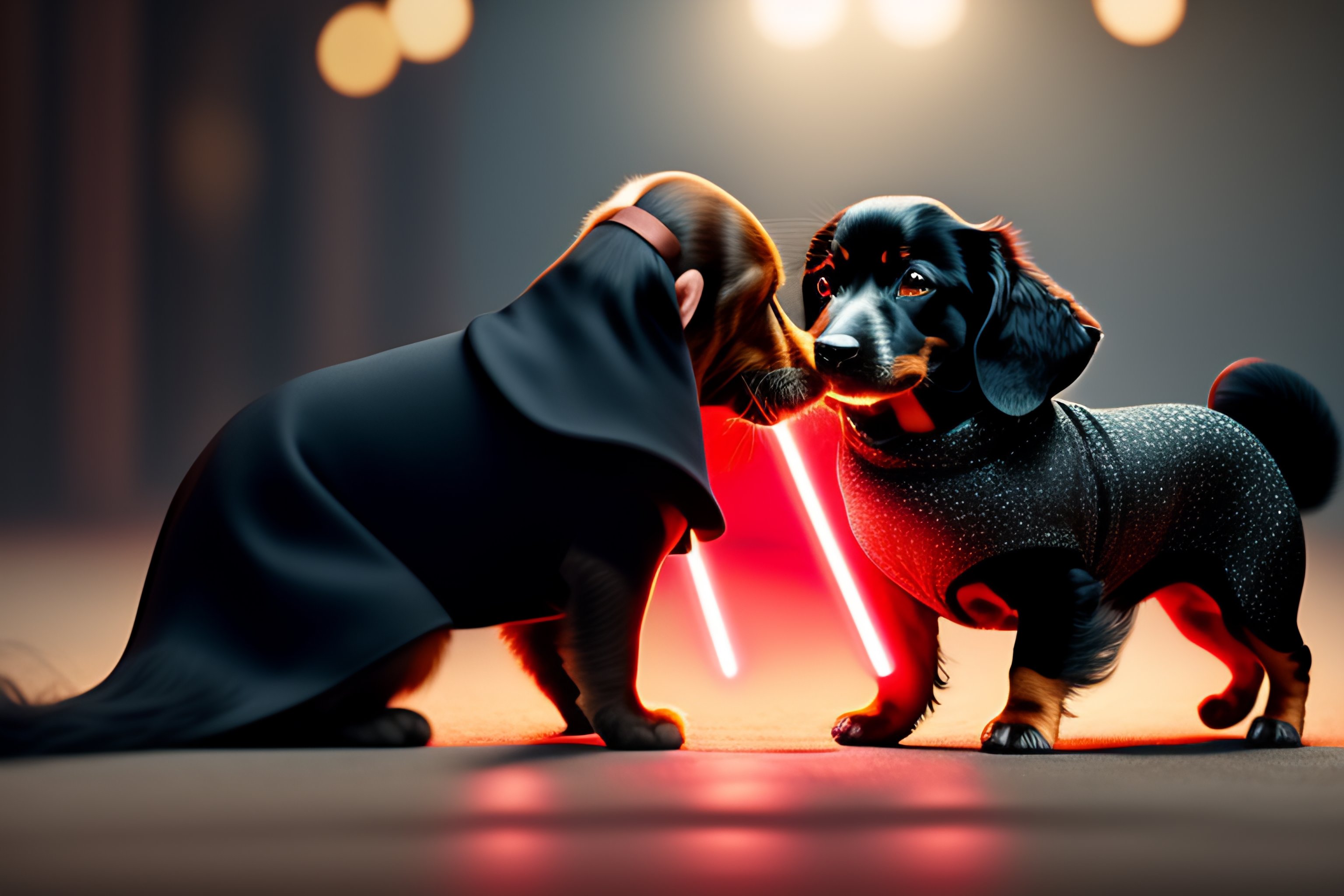 Lexica - Scene showing darth vadar fighting with a dachshund animal ...