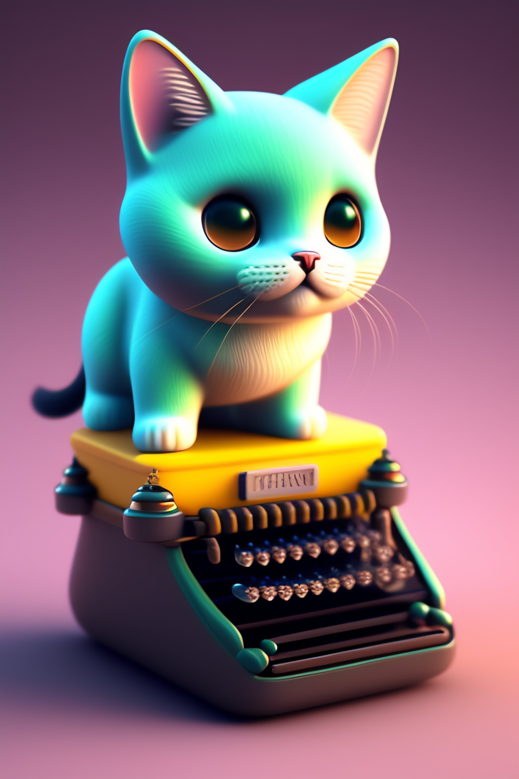 Lexica - Tiny cute cat using a typewriter toy, standing character, soft ...