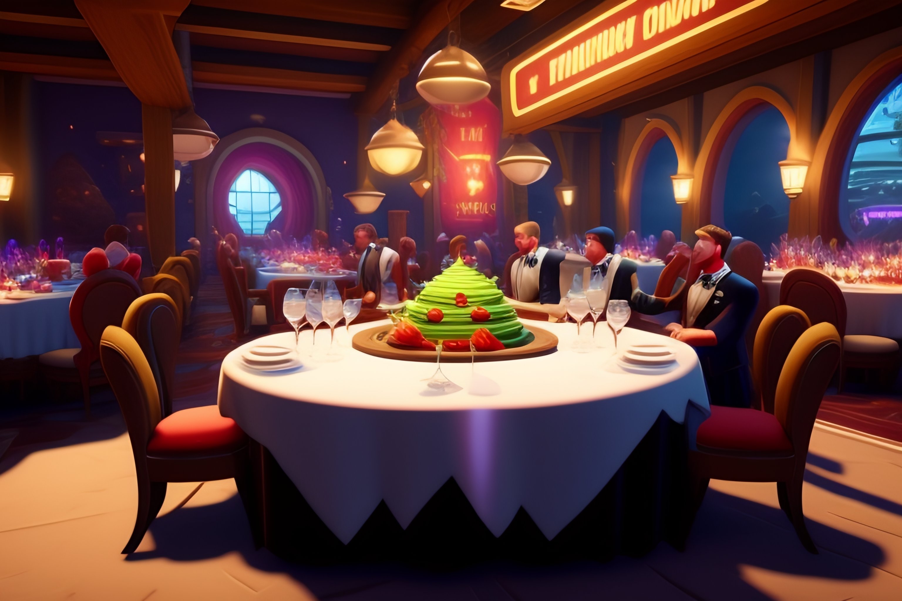 Lexica - Fortnite valentines day scene, dinner at giant table at large ...