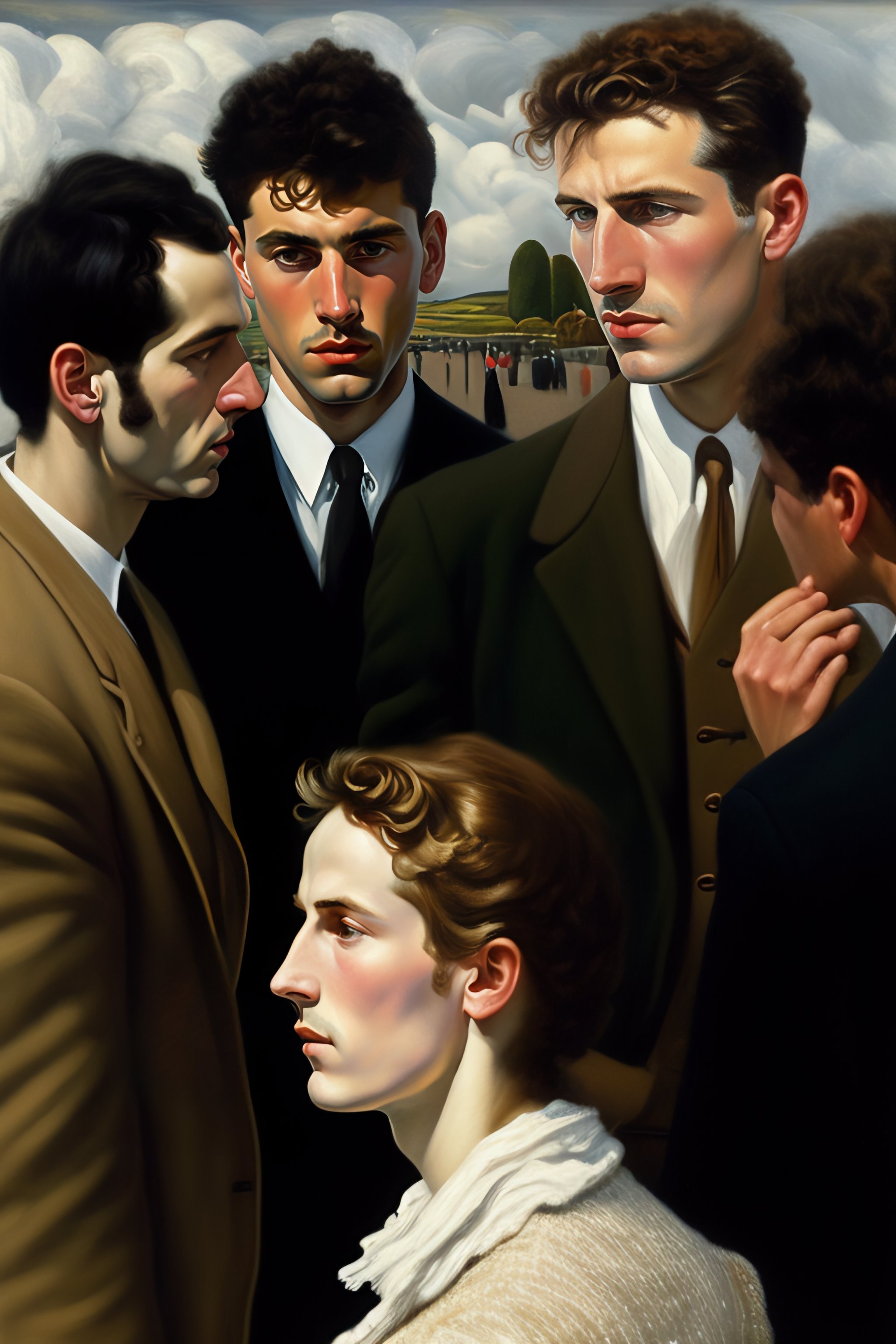 Lexica - High quality painting of person confronting a group of persons ...