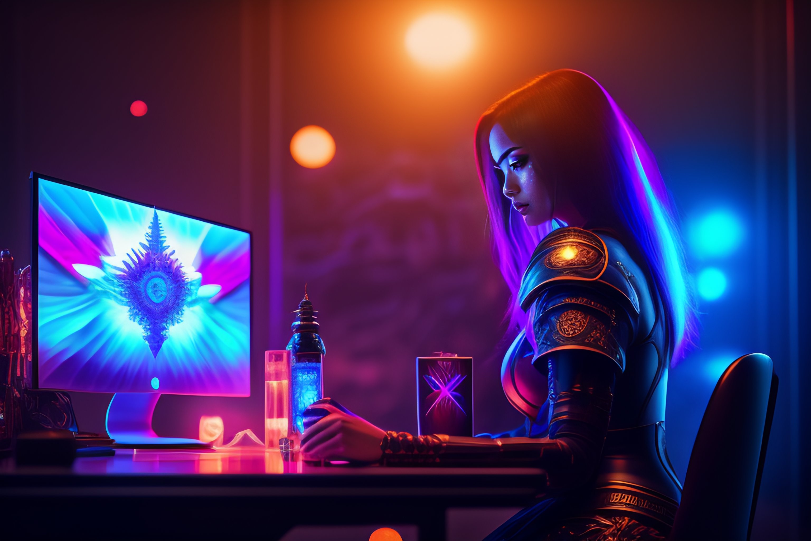 Lexica - Cyberpunk, female necromancer, titanium skeleton, cosmos ...