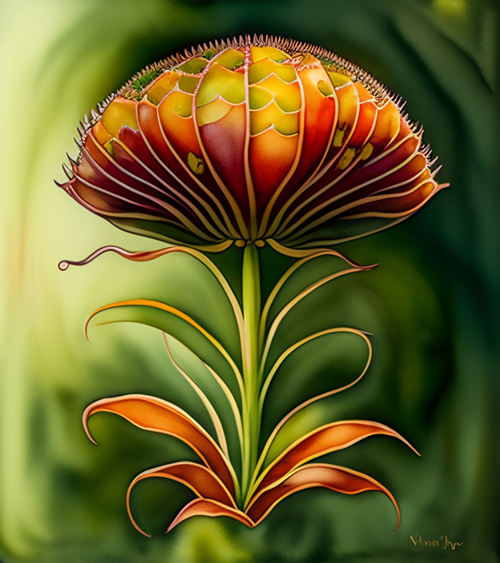 Lexica - A watercolor large brown and tan Venus flytrap with vines as ...
