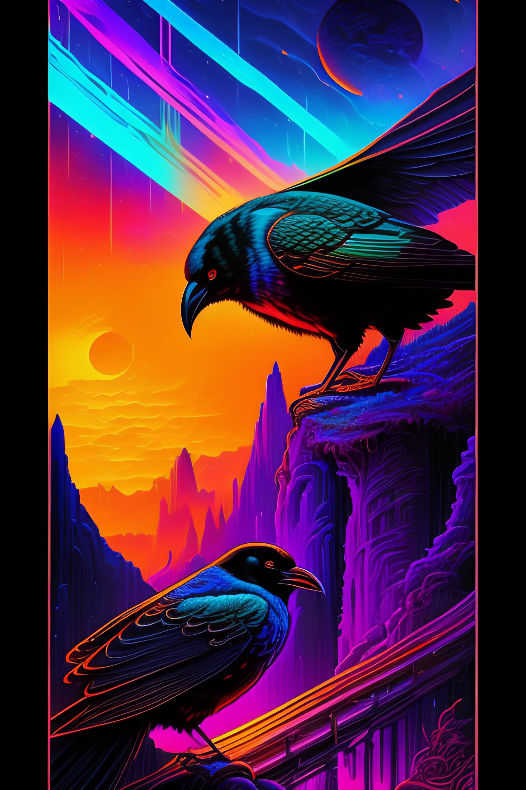 Lexica - Raven, greg tocchini, virgil finlay, sci-fi, colors, neon ...