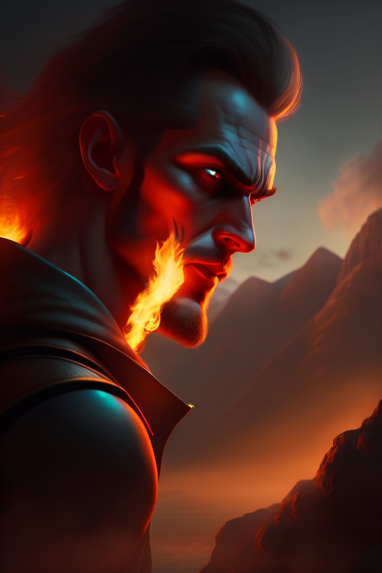 Lexica - Demon with fire in eyes, pushing man off cliff, lit shadows ...