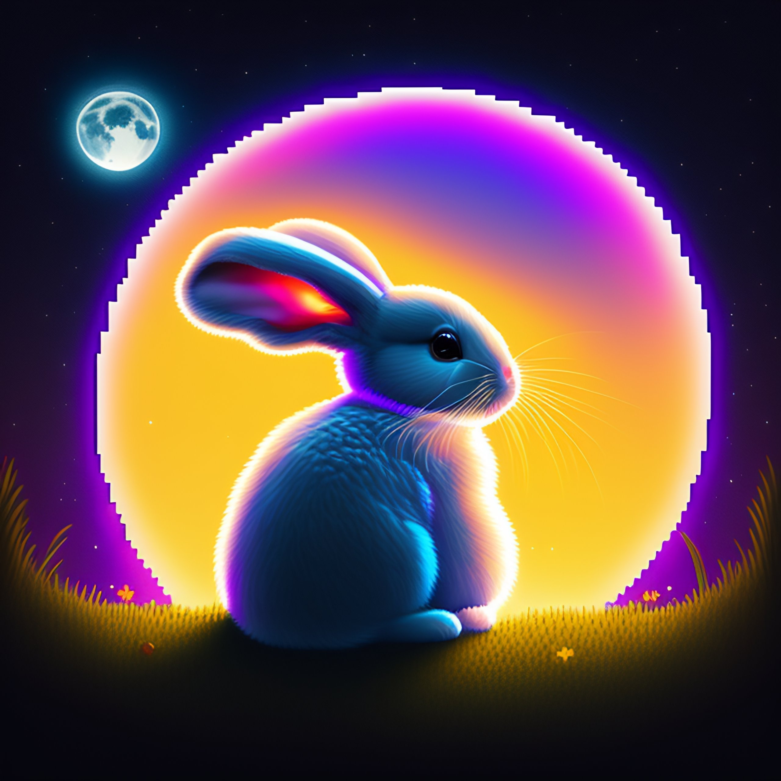 Lexica - Pixel art bunny looking at the moon, back turned