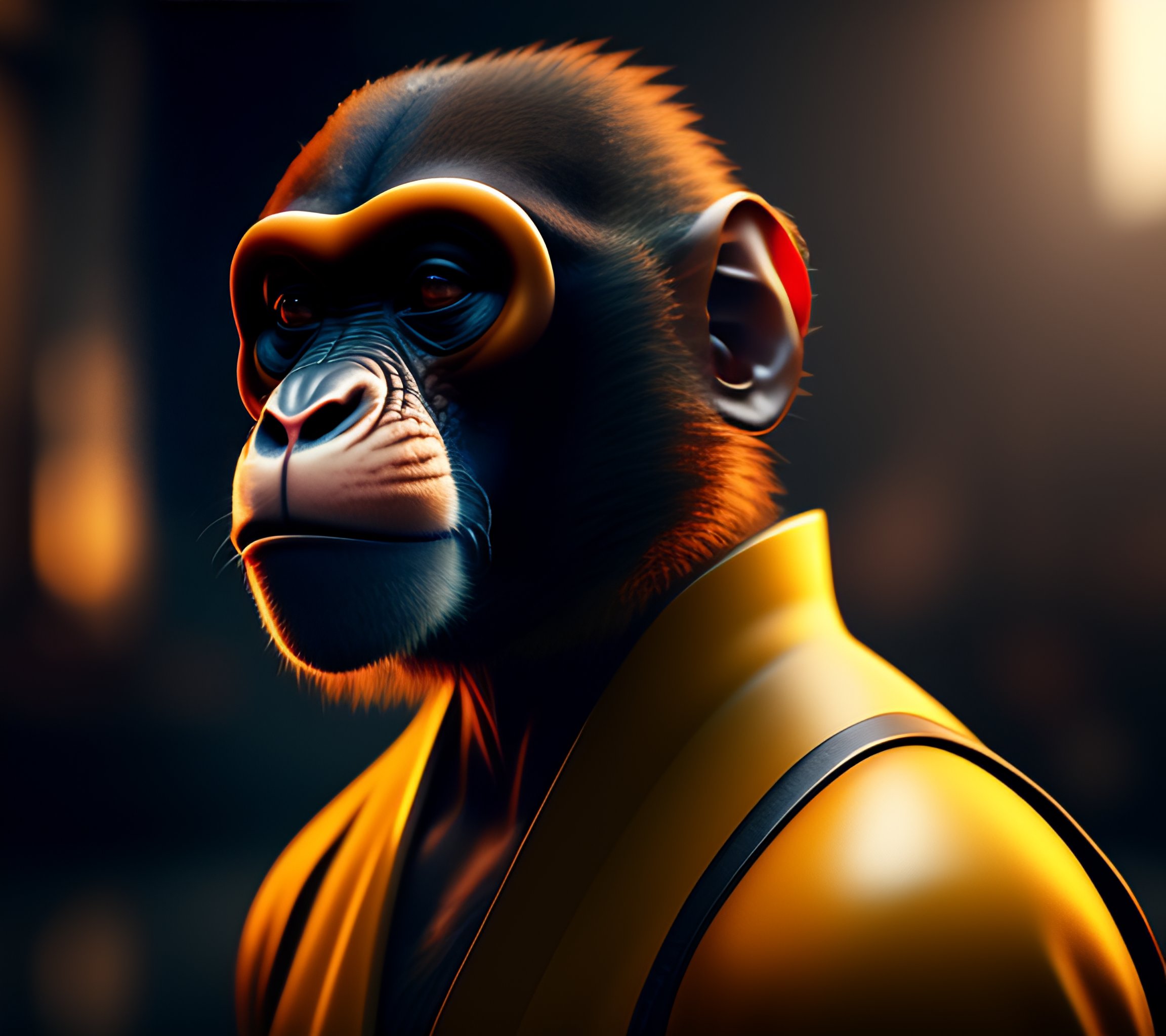 Lexica - Front view portrait, Monkey wearing a surgical mask covering ...