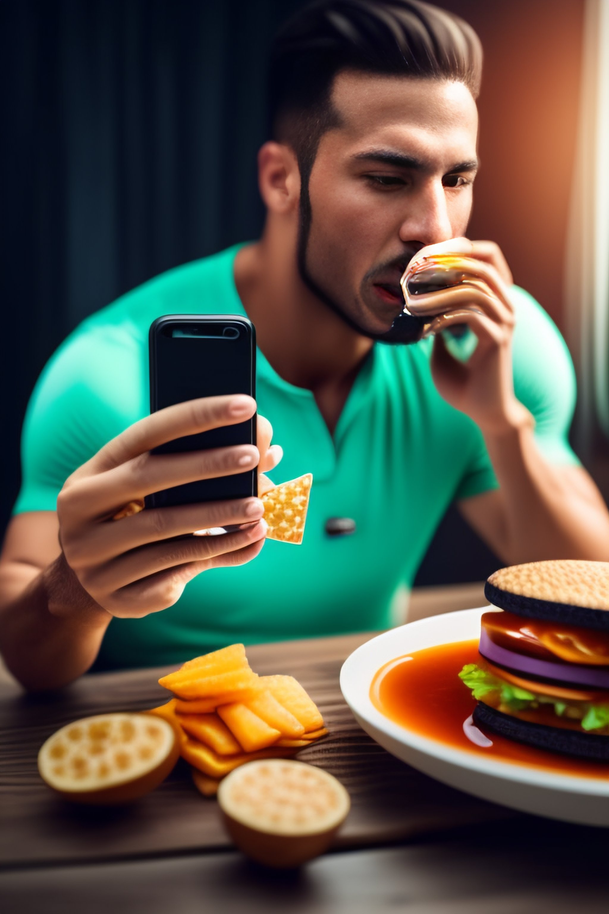 Lexica - Man using the smartphone while eat snacks