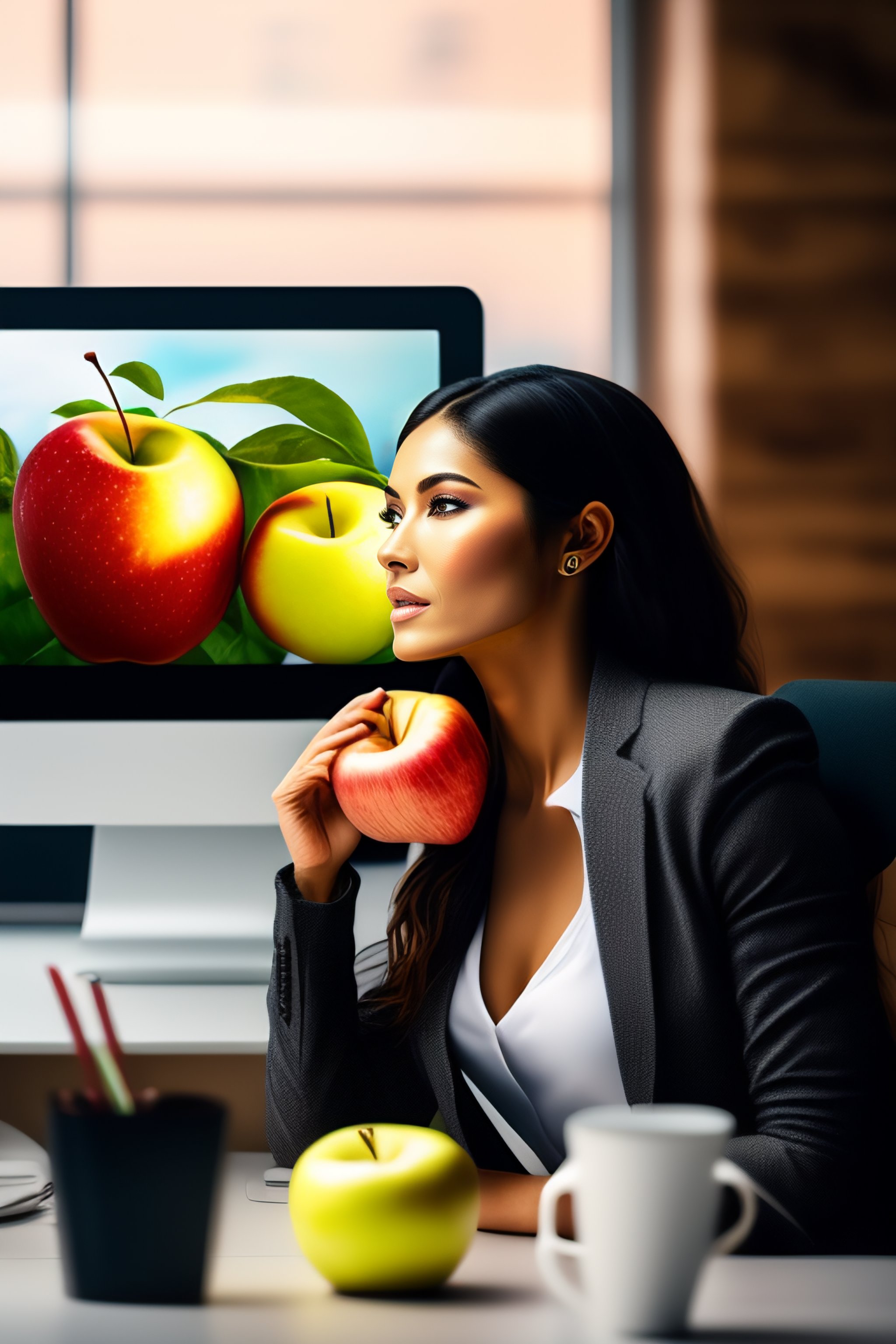 Lexica - Woman at office eating apple