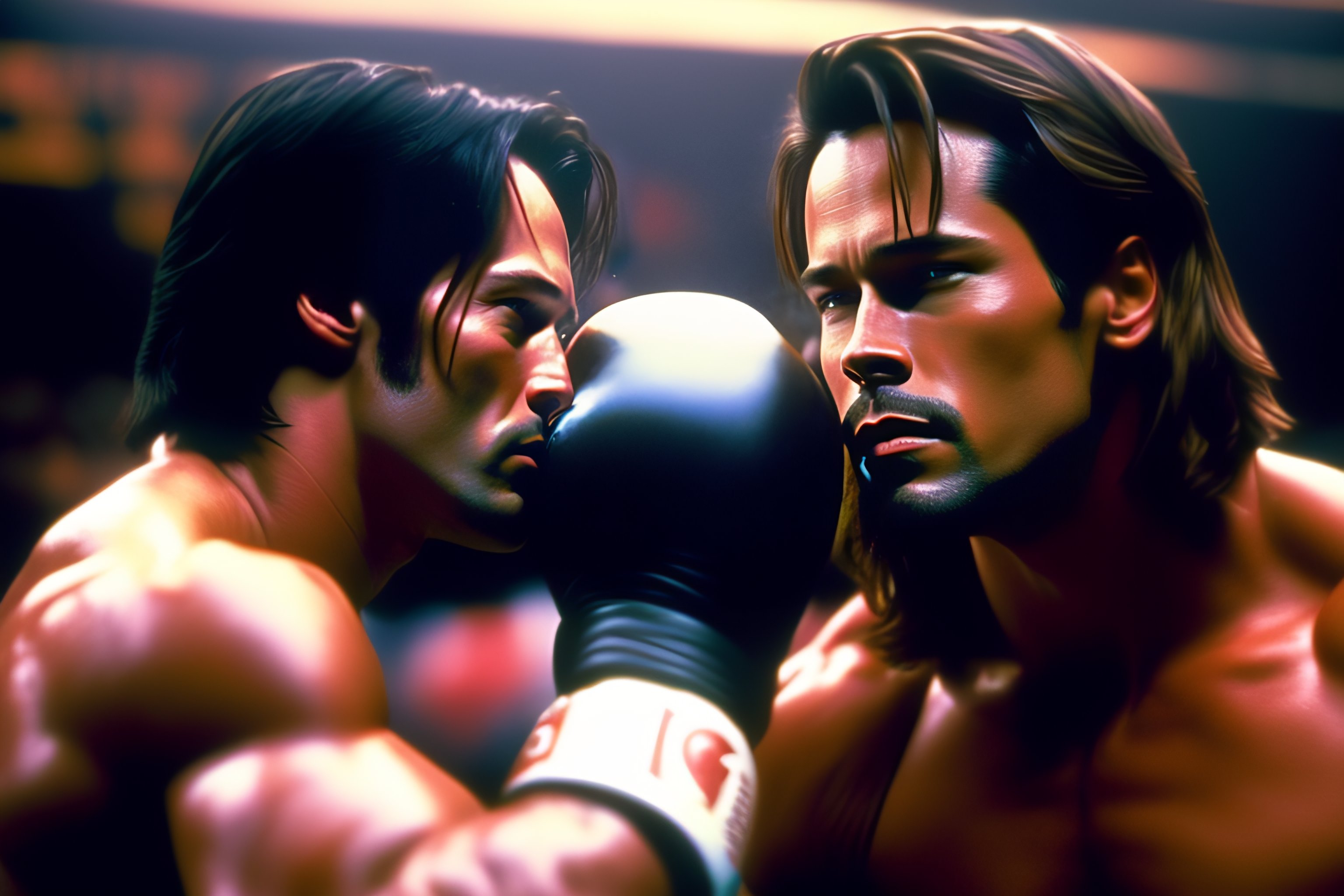 Lexica - 35mm colour film portrait, Keanu Reeves and Brad Pitt in a ...