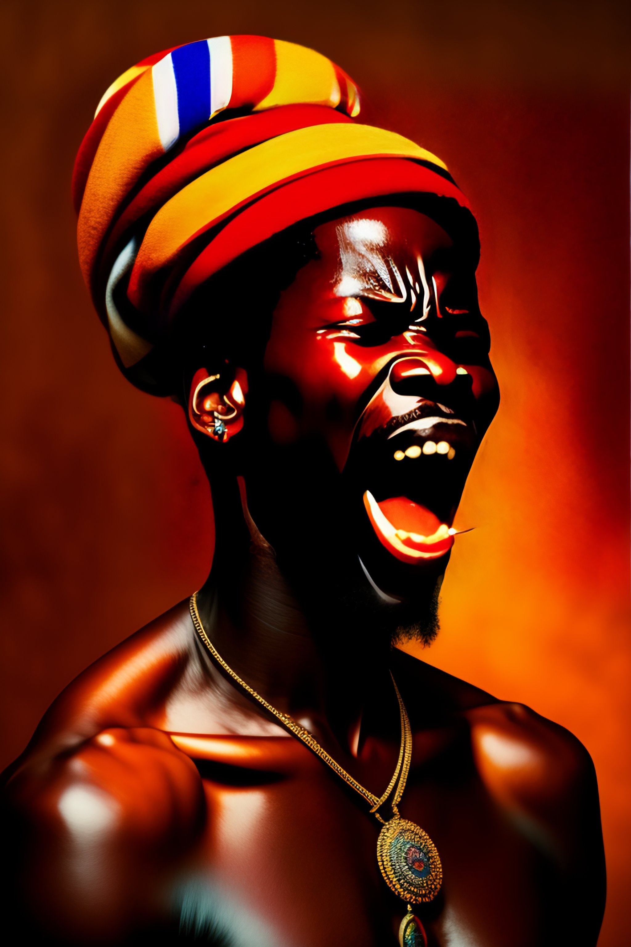 Lexica - Portrait of tribal african man screaming, crying