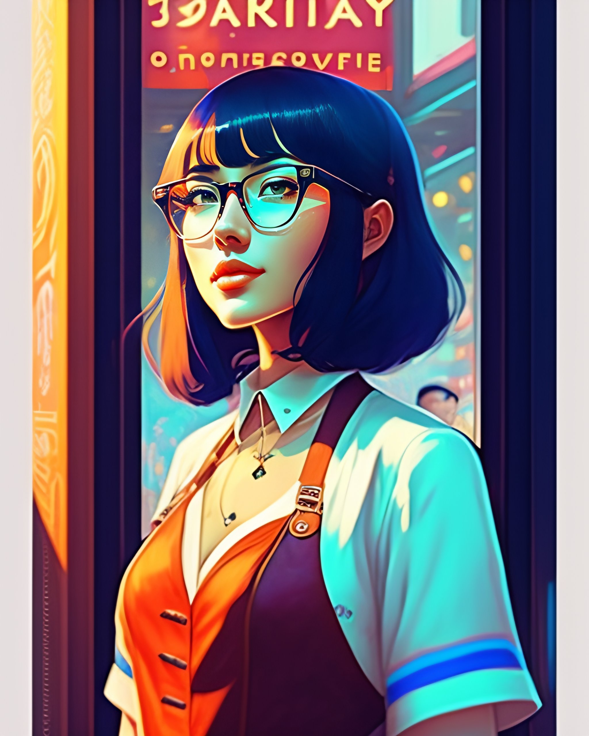 Lexica - Cute barista girl in blue dress black hair black wayfarer ...