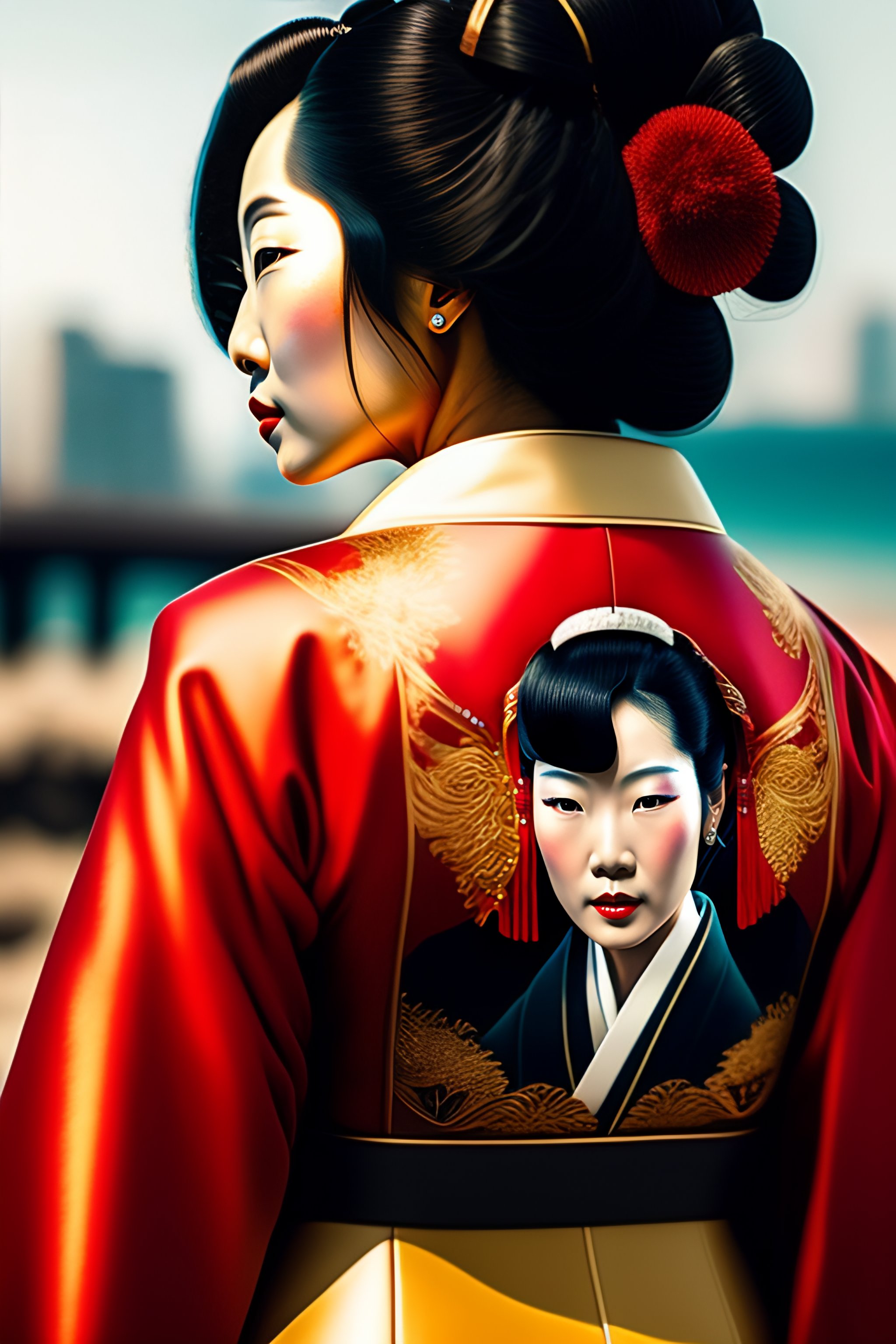 Lexica - Portrait of a Japanese geisha on the back of a Harley Davidson