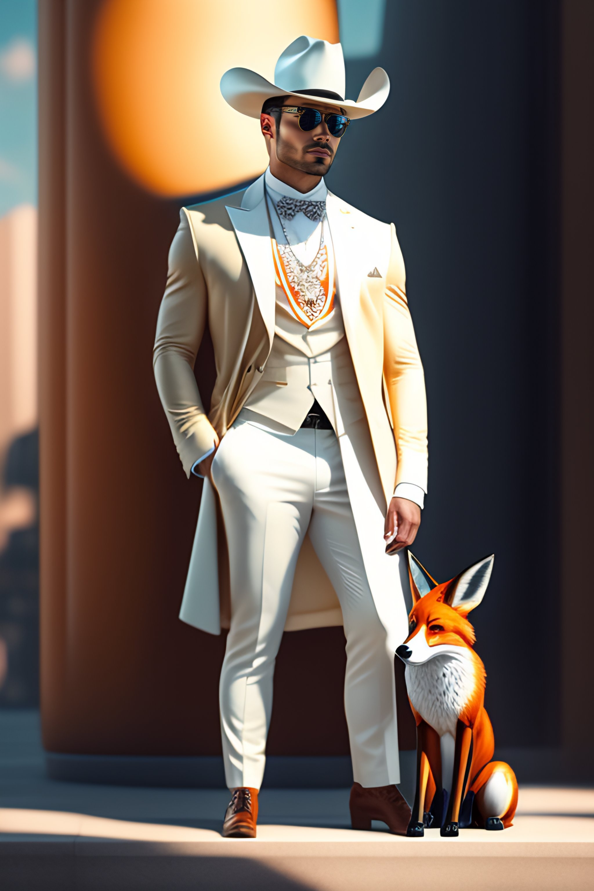 Lexica - Anthropomorphic art of a fox wearing a white suit, white ...