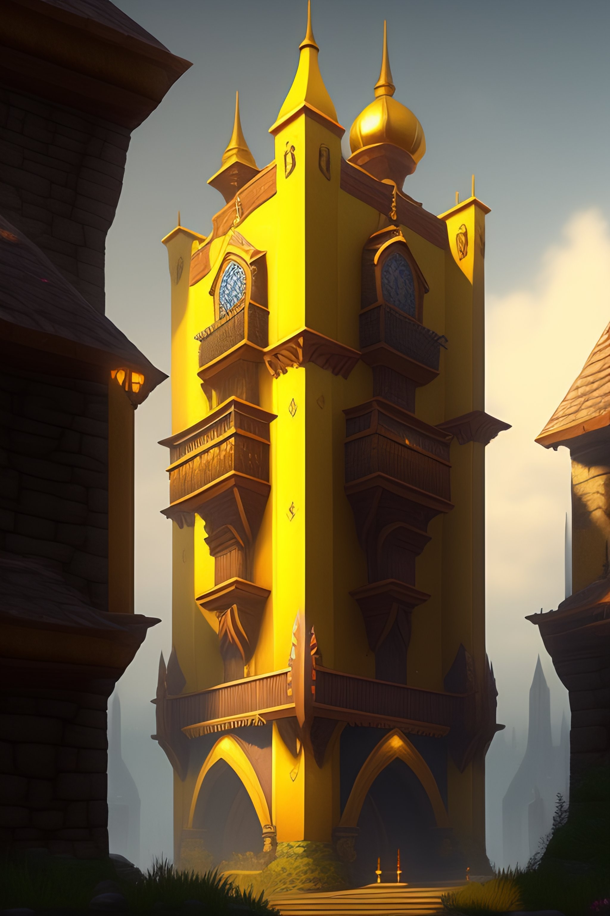 Lexica - A small medieval yellow tower with two floors between city ...