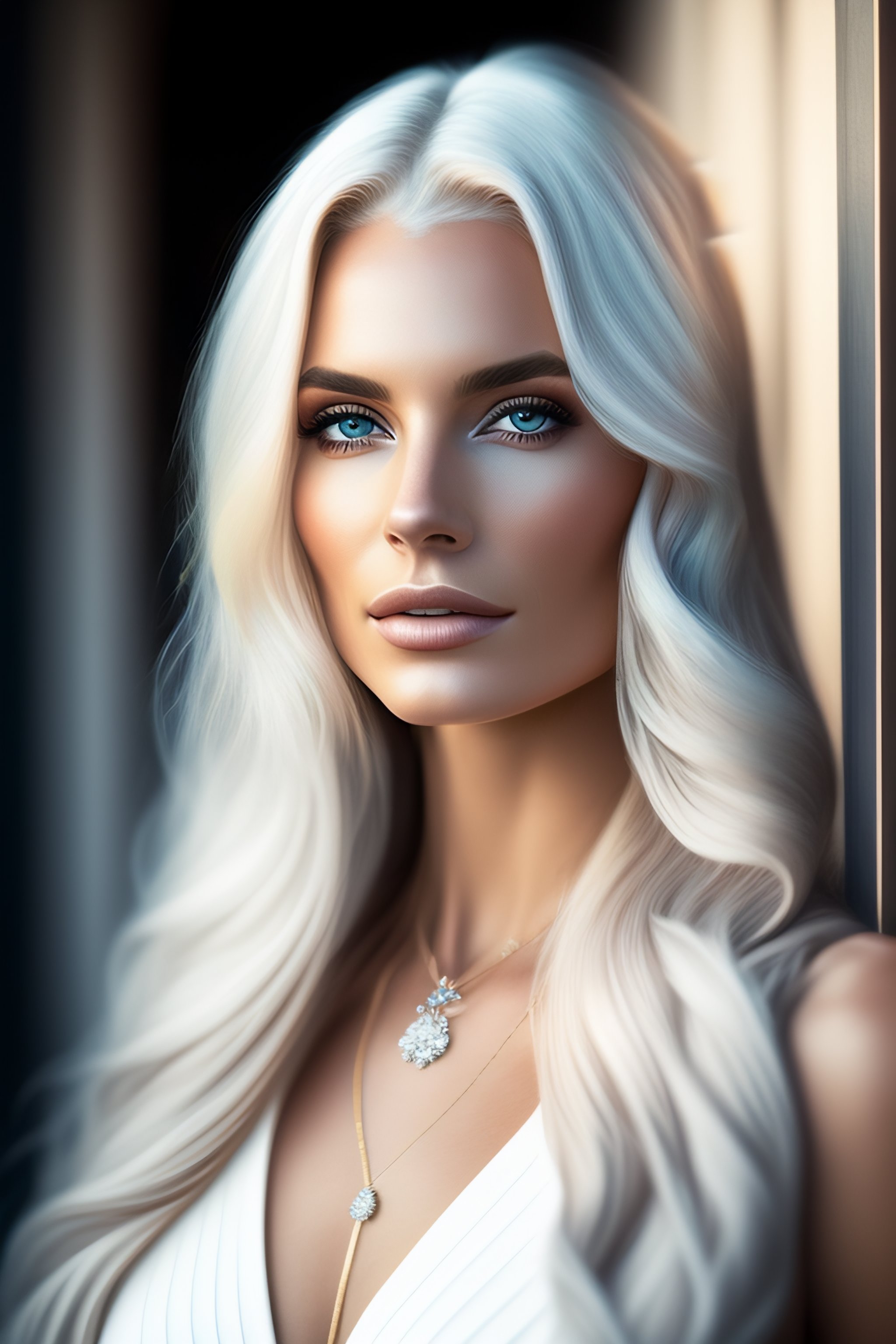 Lexica A Beautiful Woman With Long White Hair