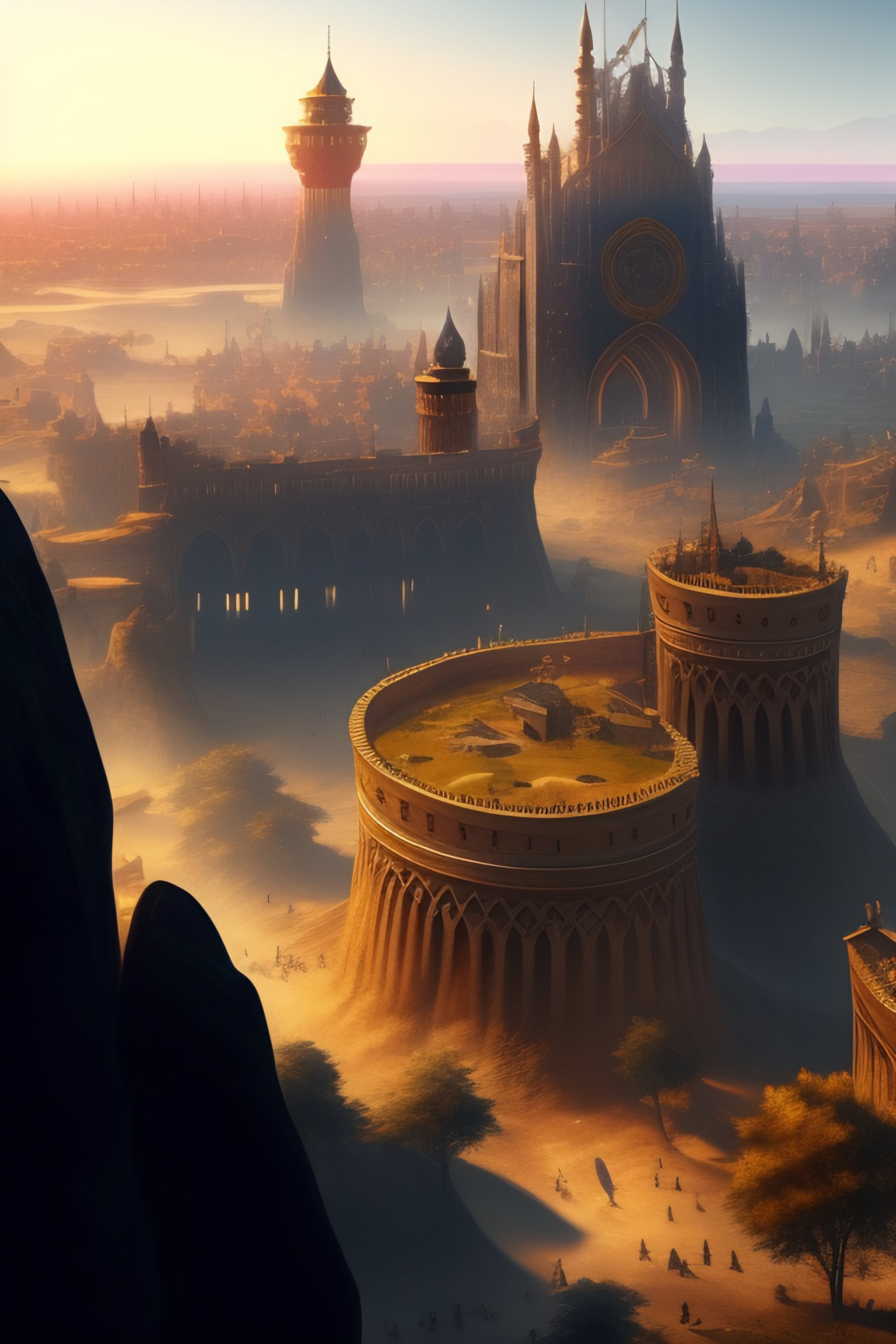 Lexica - An illustration of apocalyptic medieval city. huge meteor impact