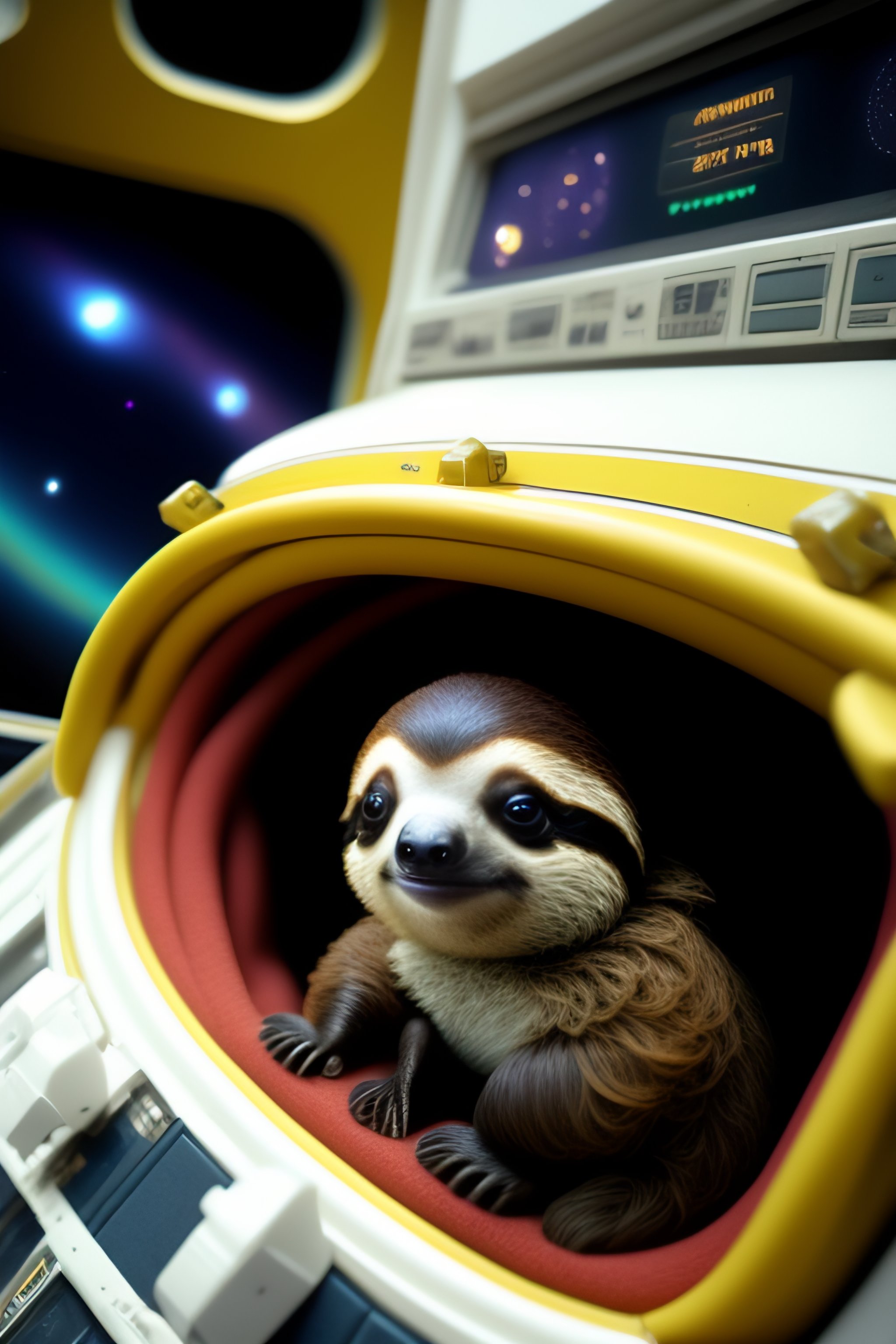 Lexica - A cute and tiny sloth captain inside the Space Shuttle's ...