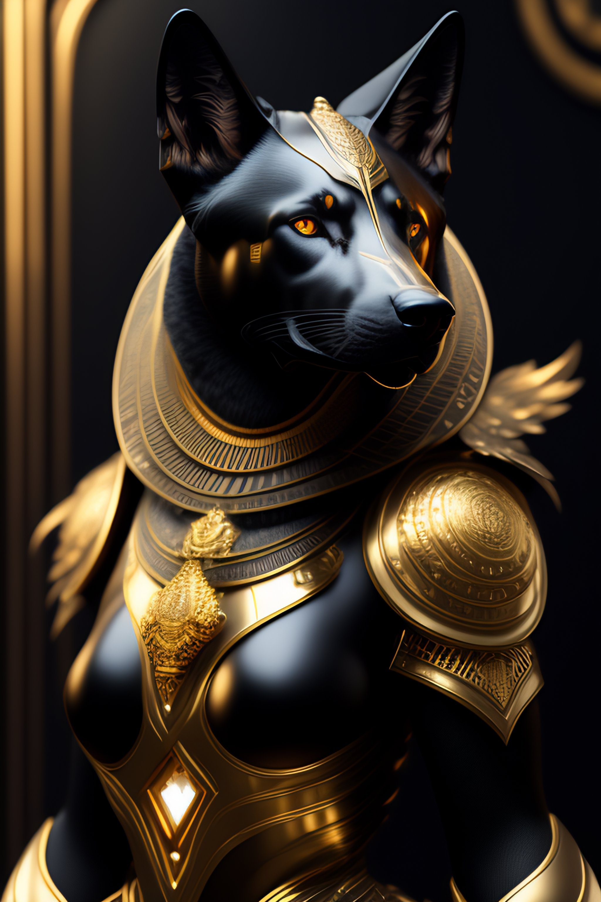 Lexica - Portrait of a cybernetic A black pharaonic wolf inlaid with ...